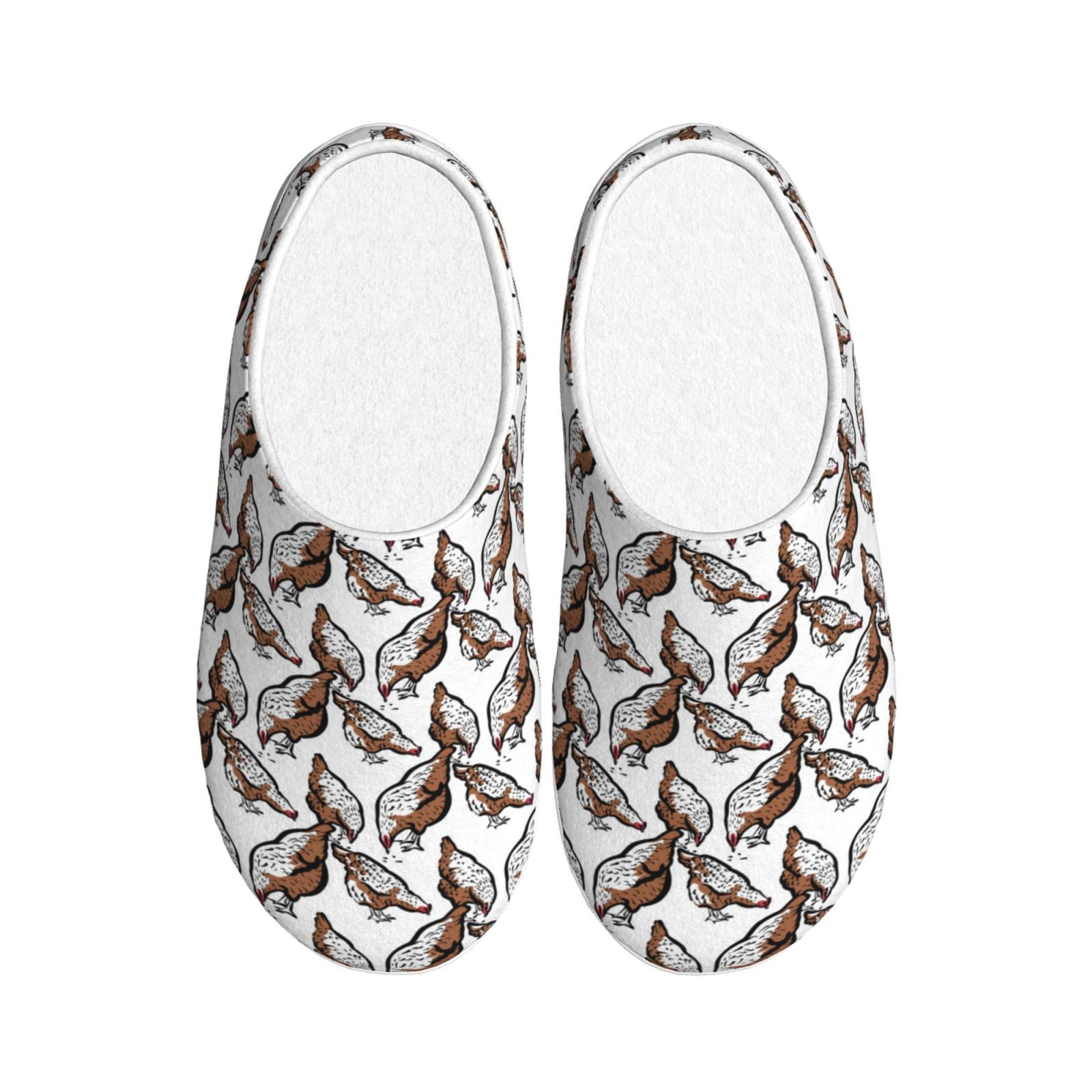 Balery Chickens Peck Grain Pattern Women's Fuzzy Memory Foam Slippers ...