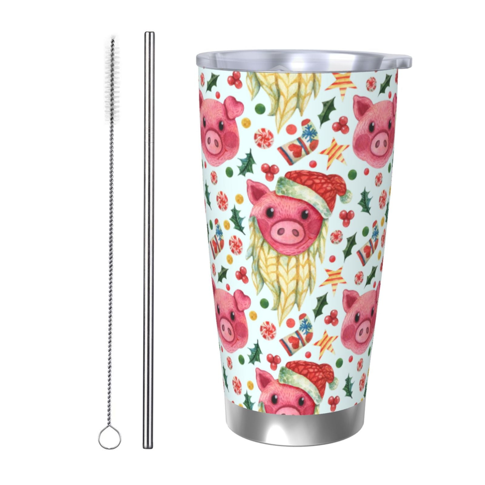 Balery Christmas Cute Pigs Pattern 20oz Insulated Car Cup with Dual ...