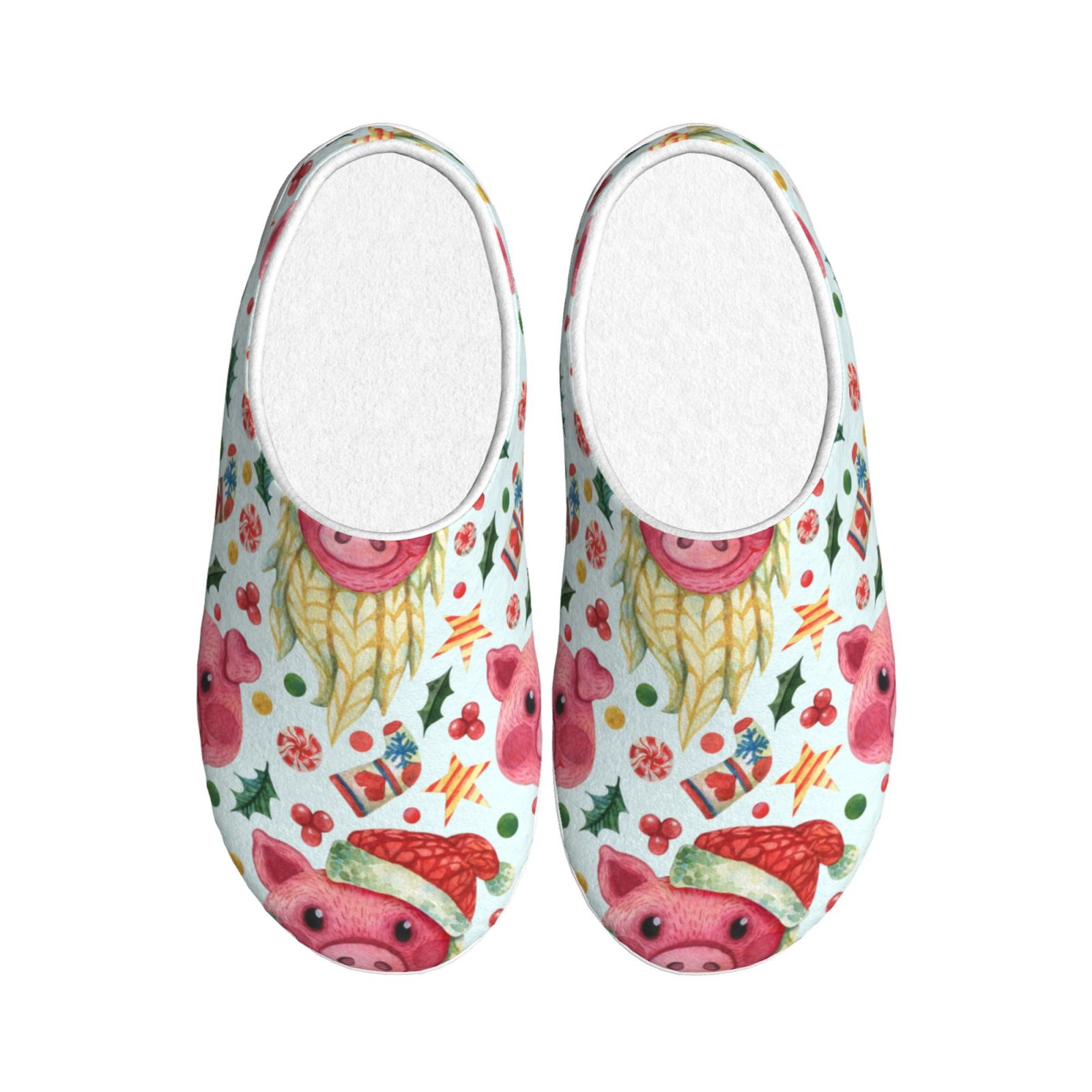 Balery Christmas Cute Pigs Pattern Women's Fuzzy Memory Foam Slippers ...