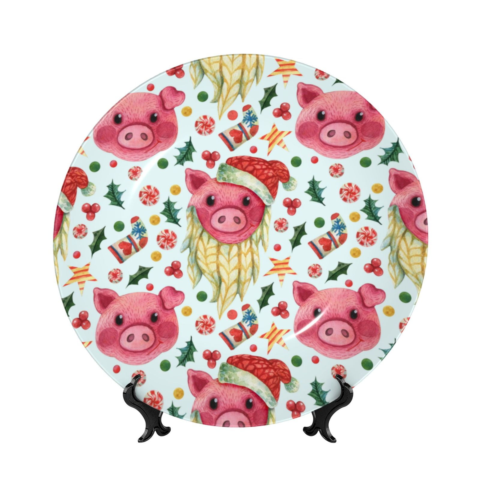 Balery Christmas Cute Pigs Print Bone China Decorative Plate Ceramic ...