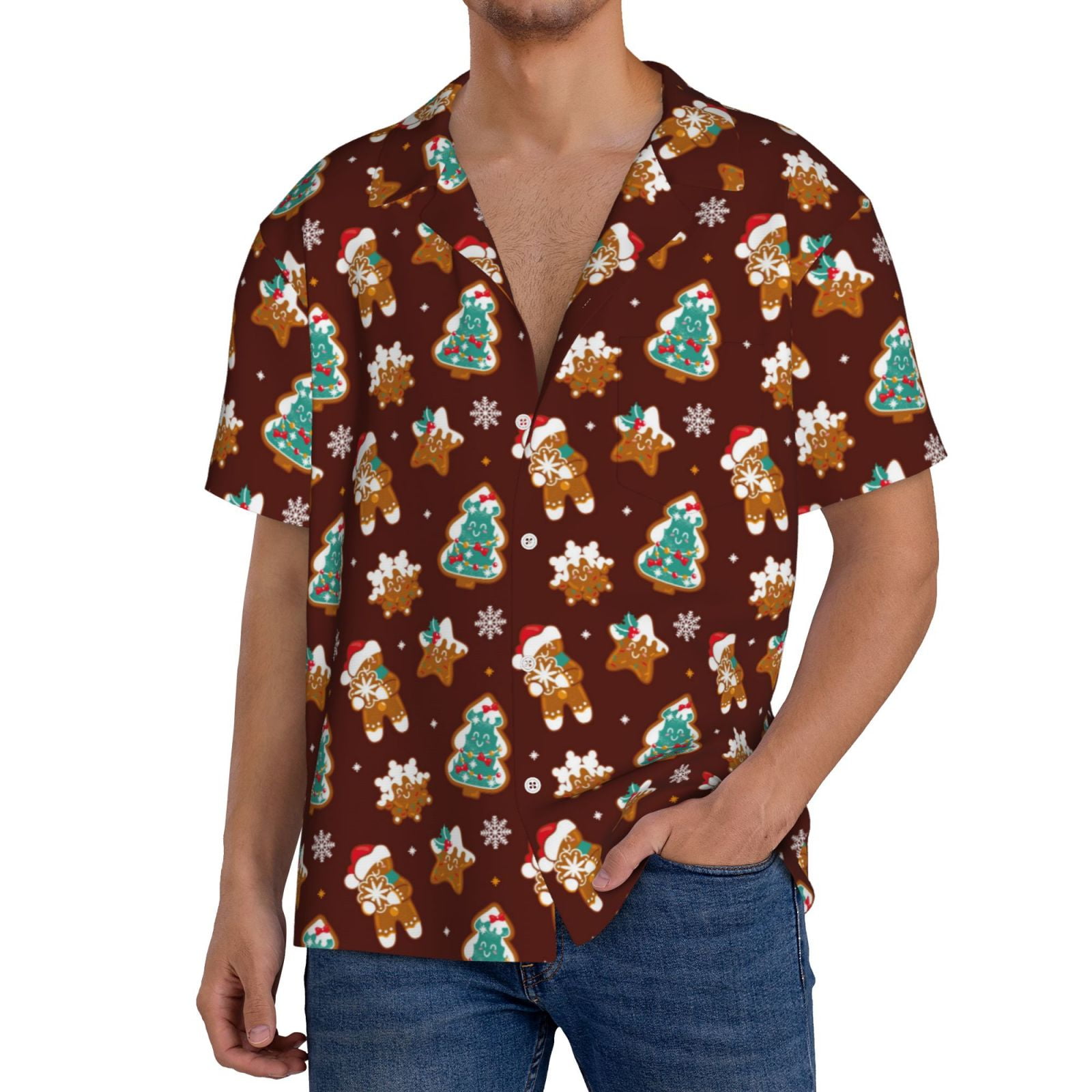 Balery Christmas Gingerbread Men's Casual Button Down Shirt Short ...