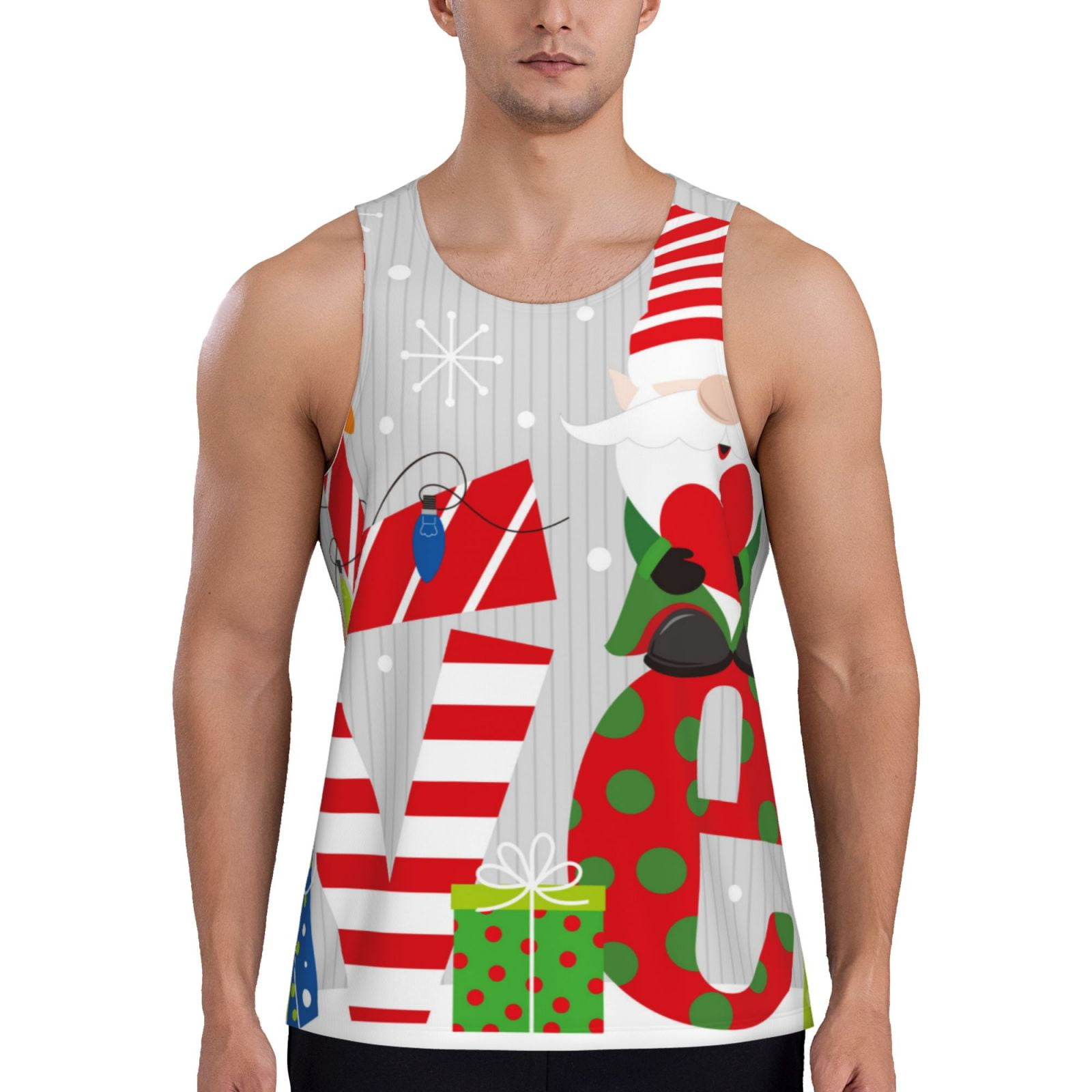 Balery Christmas Gnome With Love Pattern Men's Workout Tank Top Gym ...
