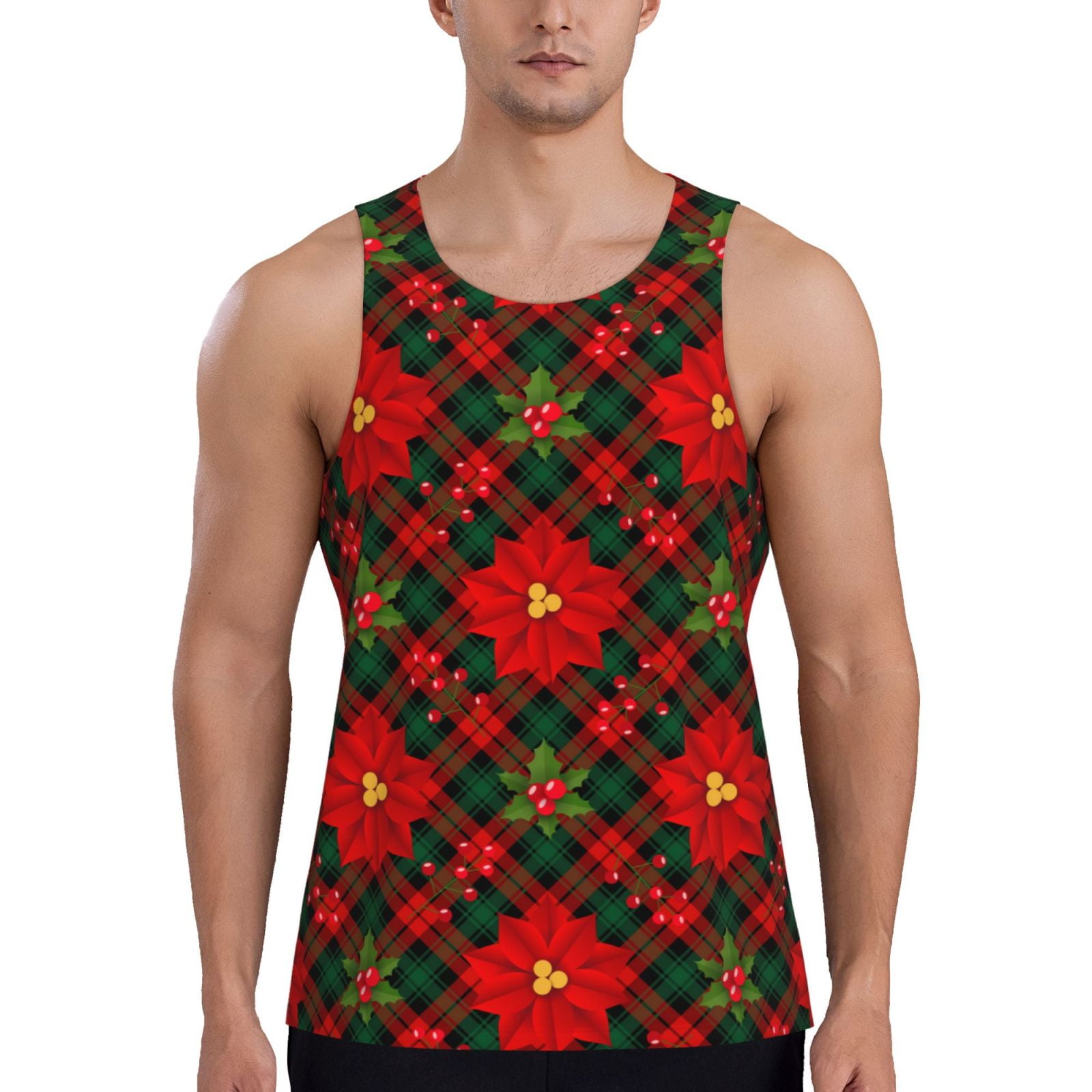 Balery Christmas Plaid Flower Pattern Men's Workout Tank Top Gym Muscle ...