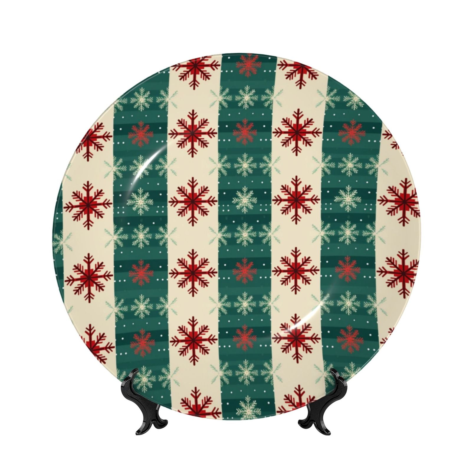 Balery Christmas Snowflakes Plaid Print Bone China Decorative Plate ...