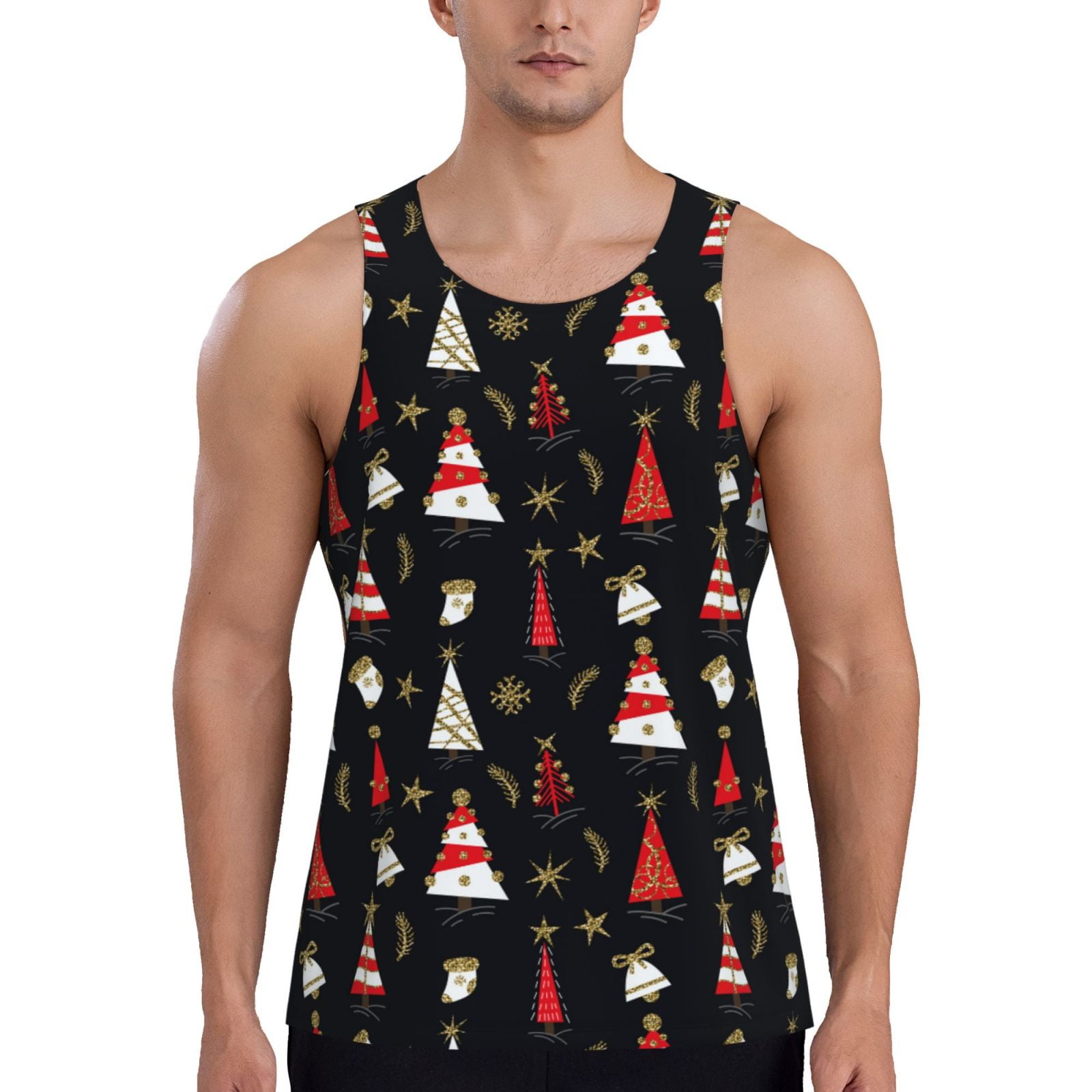 Balery Christmas Tree and Gold Socks Pattern Men's Workout Tank Top Gym ...