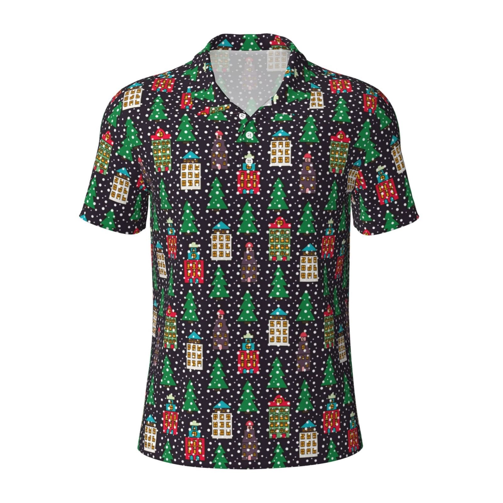 Balery Christmas Trees And Houses Printed Men’s Short Sleeve Polo Shirt ...
