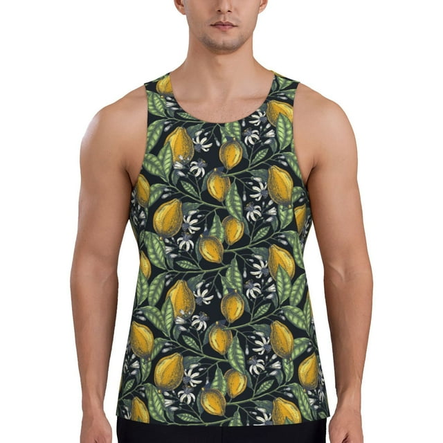 Balery Citrus Fruits Elegant Lemons Pattern Men's Workout Tank Top Gym ...