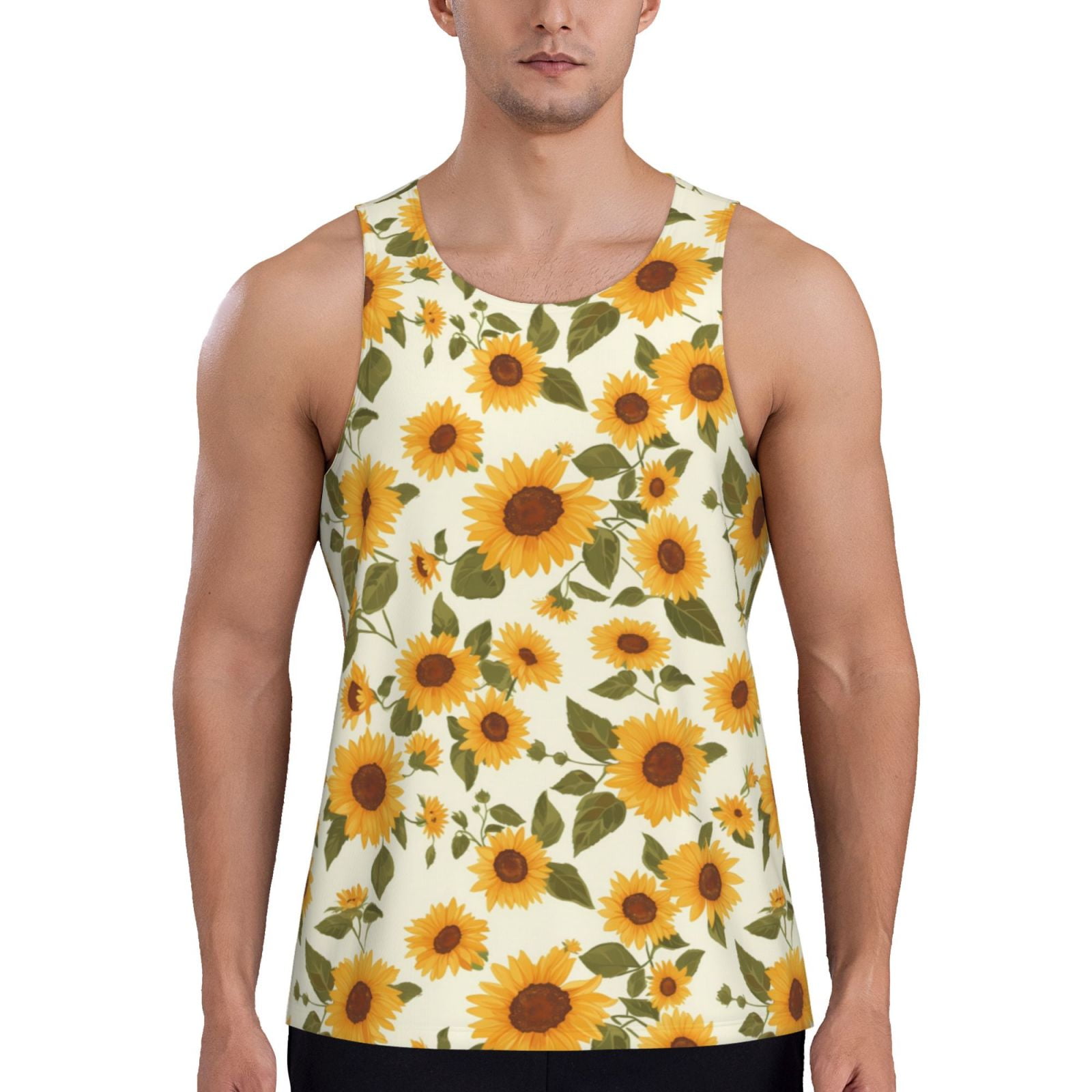 Balery Classical Cute Sunflower Pattern Men's Workout Tank Top Gym ...