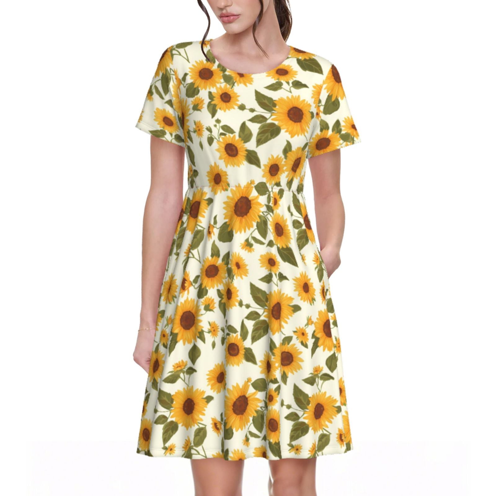 Balery Classical Cute Sunflower Pattern Womens Dresses Loose Short ...