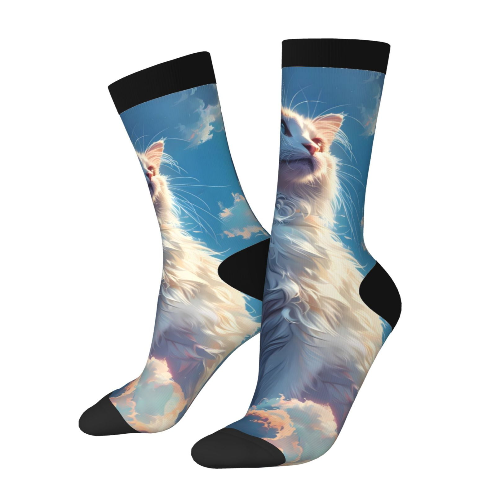 Balery Clear Sky Blue Cat Pattern Crew Socks Unisex– Soft & Breathable ...