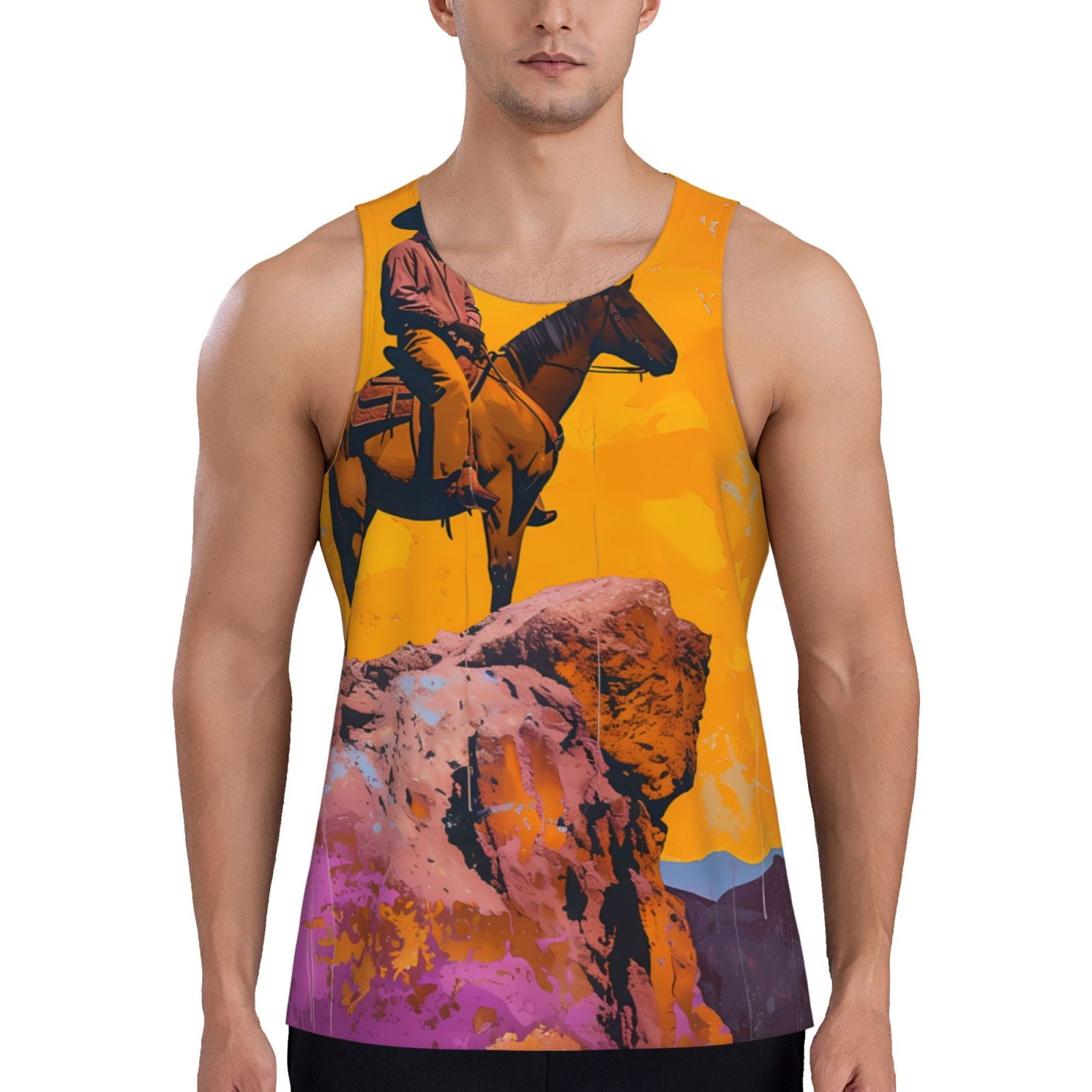 Balery Cliff Western Cowboy Pattern Men's Workout Tank Top Gym Muscle ...
