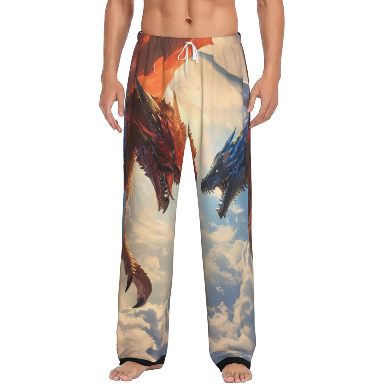 Balery Cloud Red And Blue Dragon print Men's Pajama Pants,Ultra ...