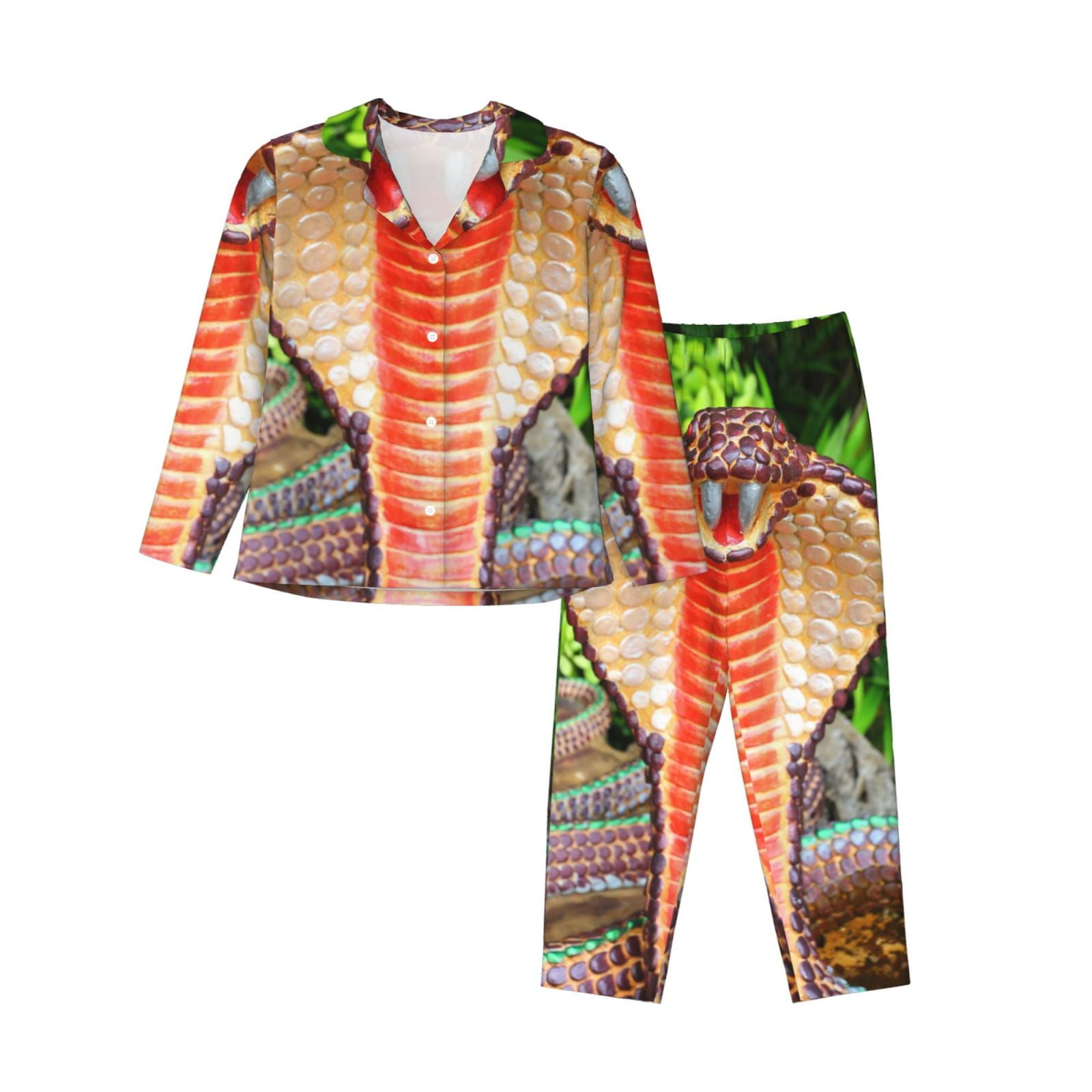 Balery Cobra Snake Pattern Pajama Sets for Women Long Sleeve 2 Piece ...