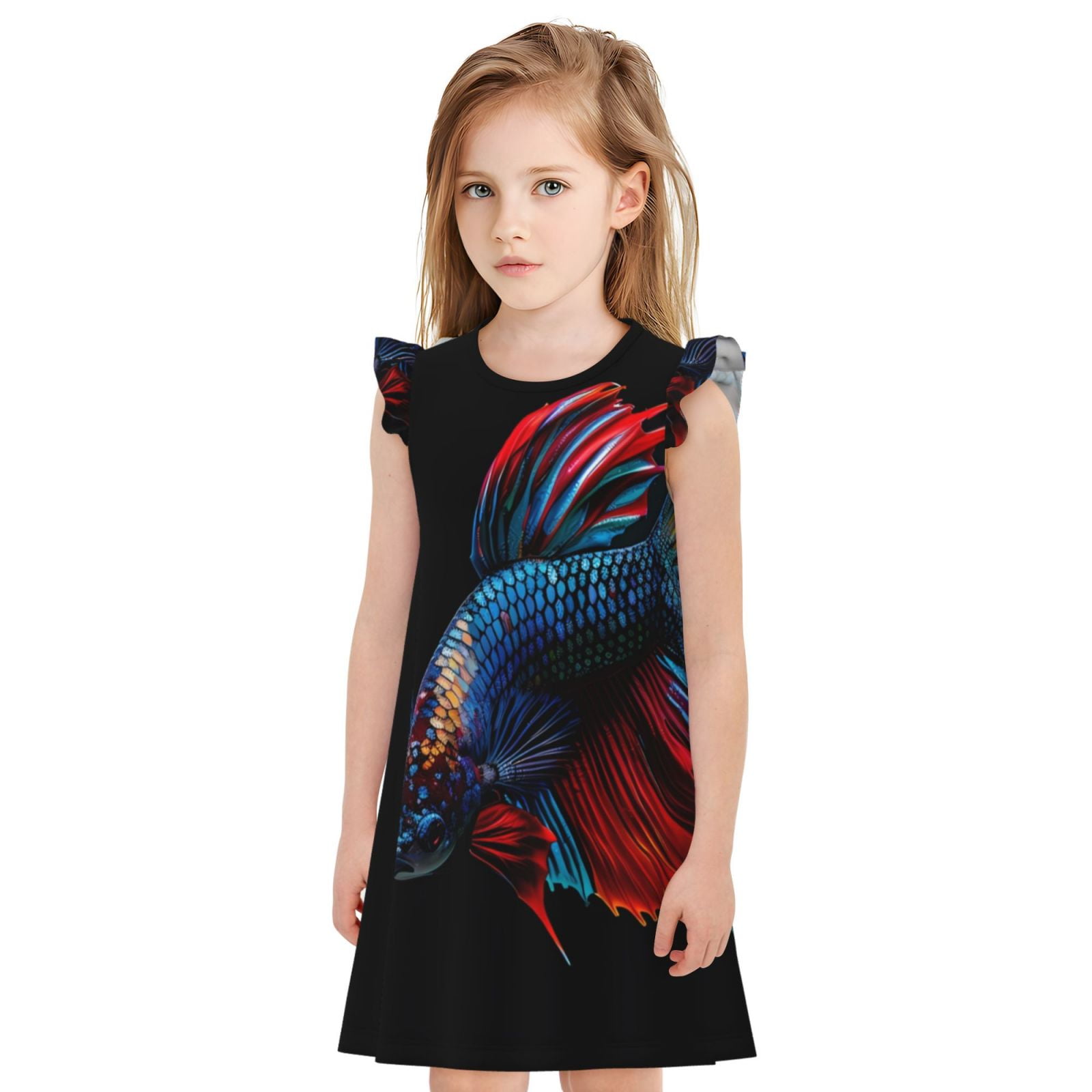 Balery Colorful Betta Fish Pattern Princess Nightgown for Girls Flutter ...