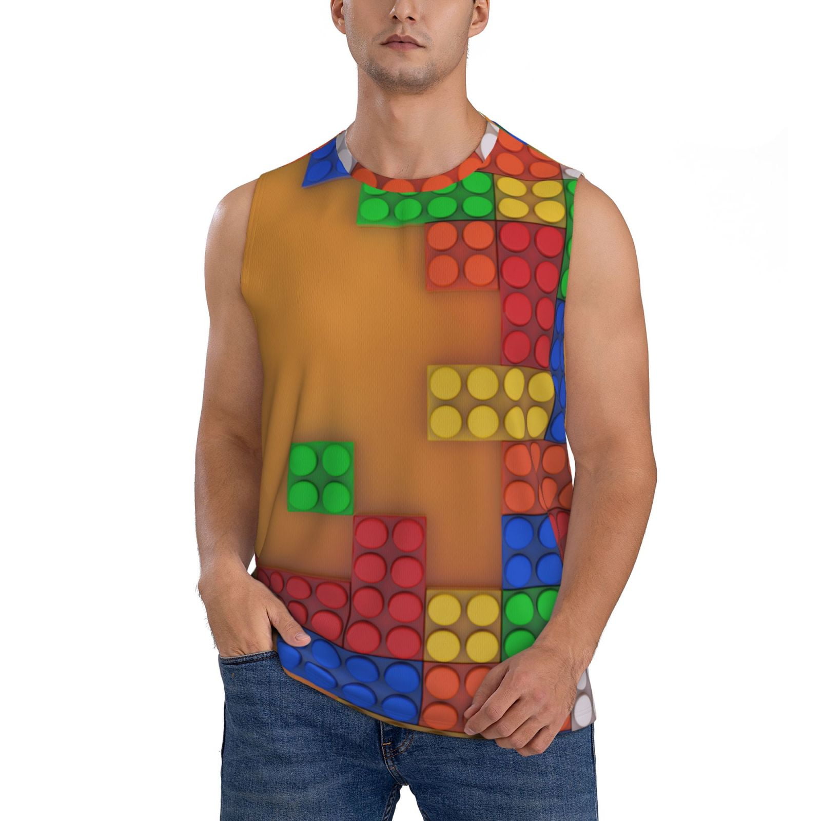Balery Colorful Building Blocks A Men's Sleeveless Muscle Shirts ...