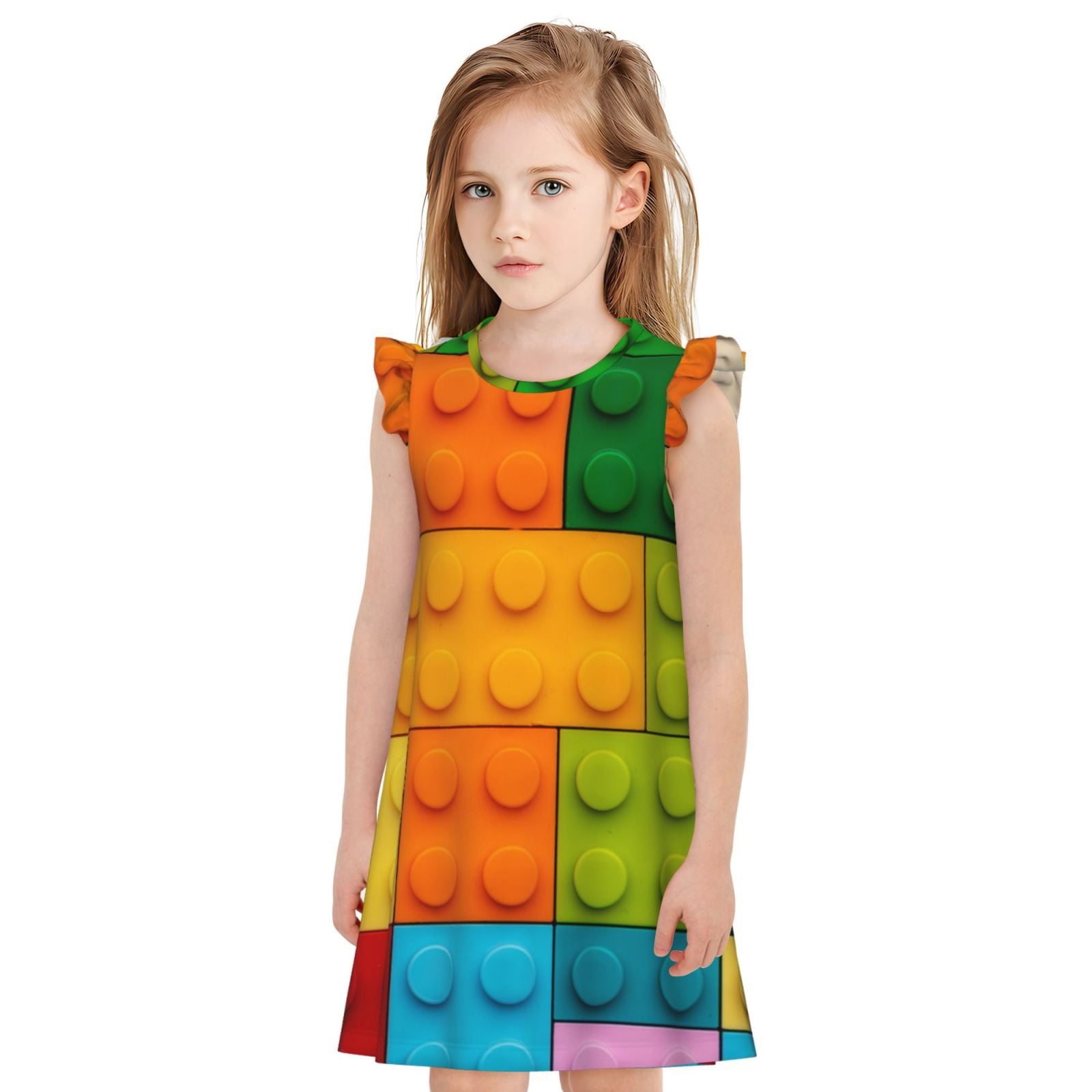 Balery Colorful Building Blocks Pattern Princess Nightgown For Girls