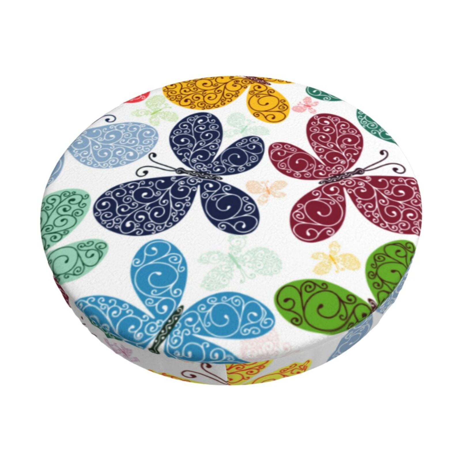 Balery Colorful Butterflies Round Bar Stool Seat Covers Velvet Fabric ...