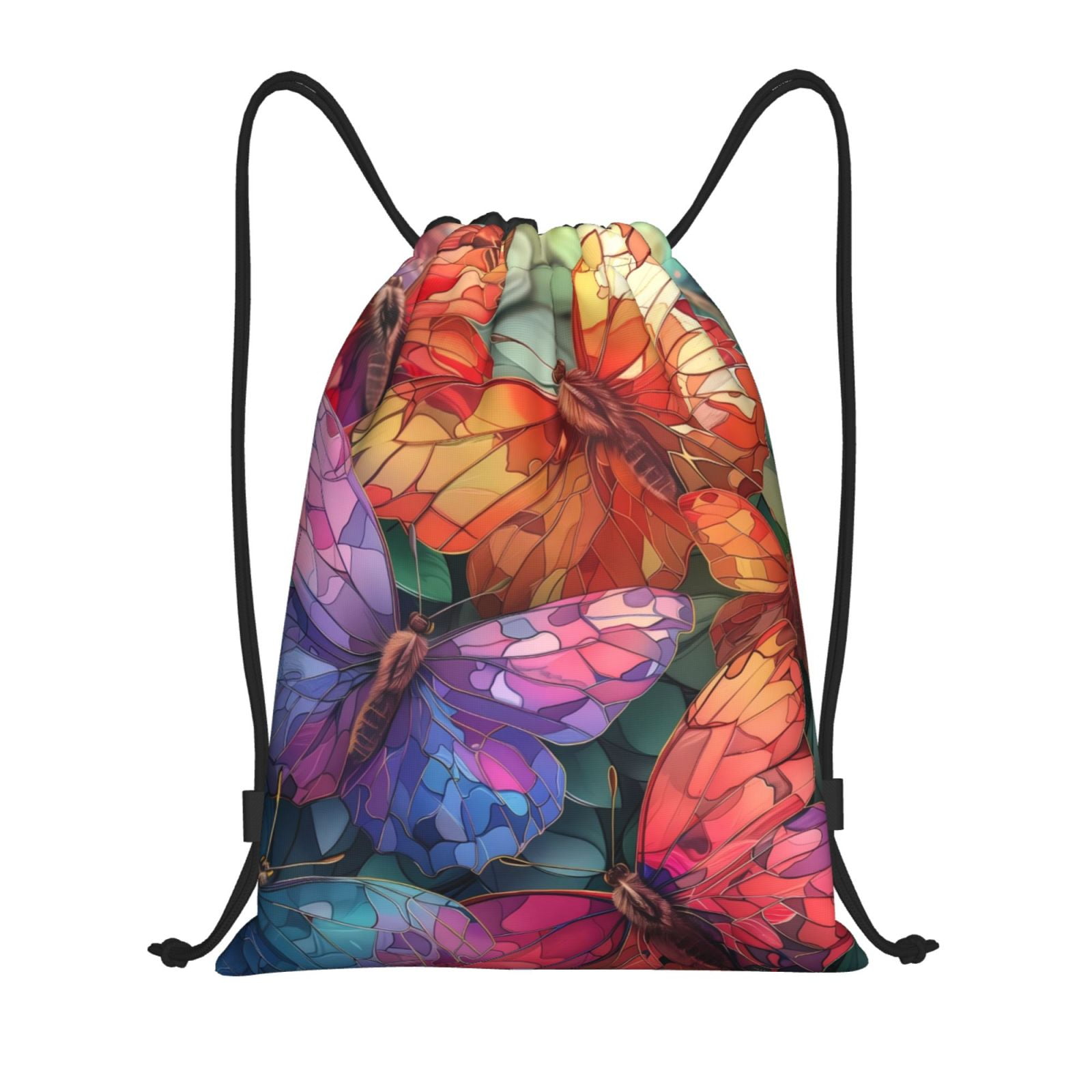 Balery Colorful Butterfly Cluster Pattern Drawstring Backpack Bag Sport ...