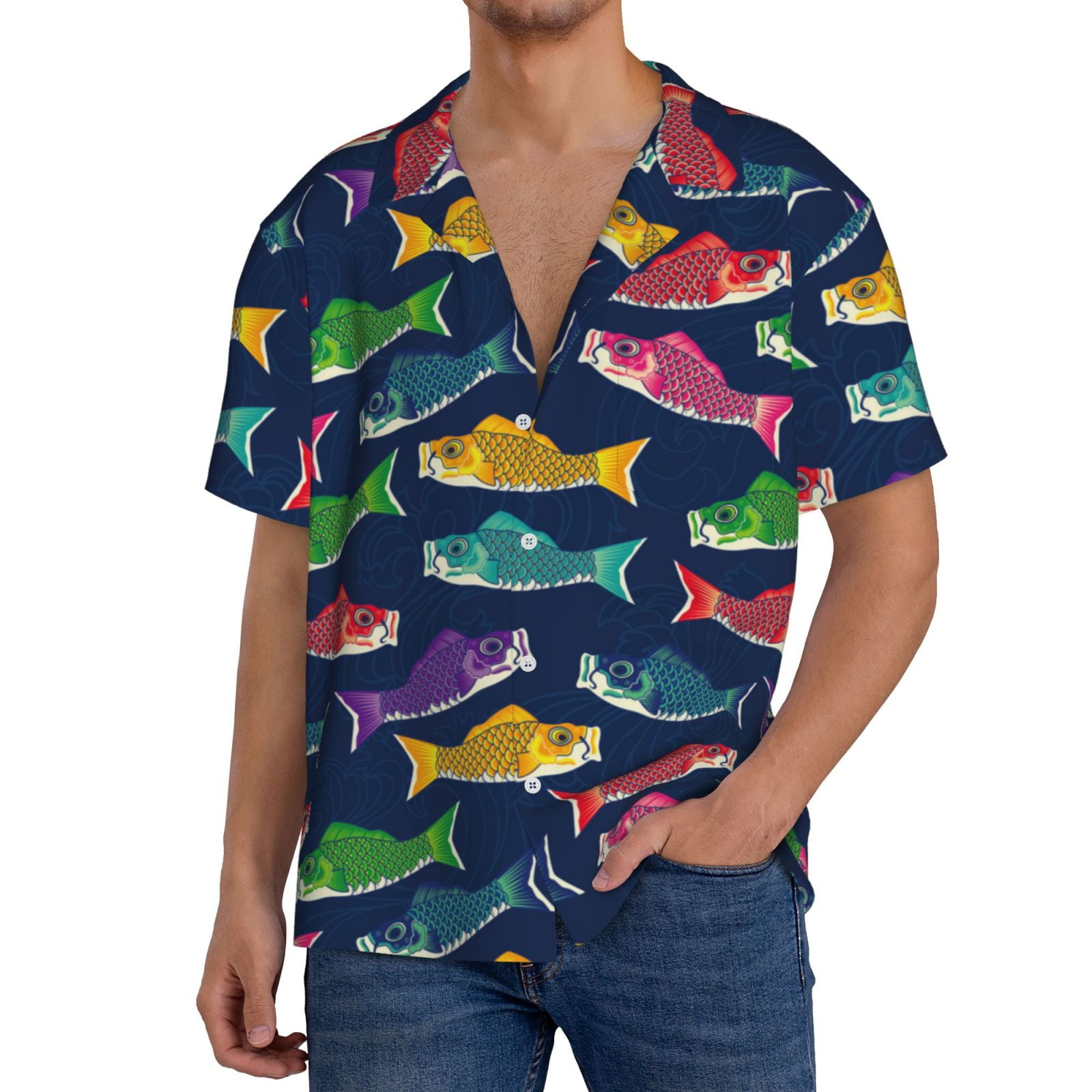 Balery Colorful Carp Streamer 1 Men's Casual Button Down Shirt Short ...