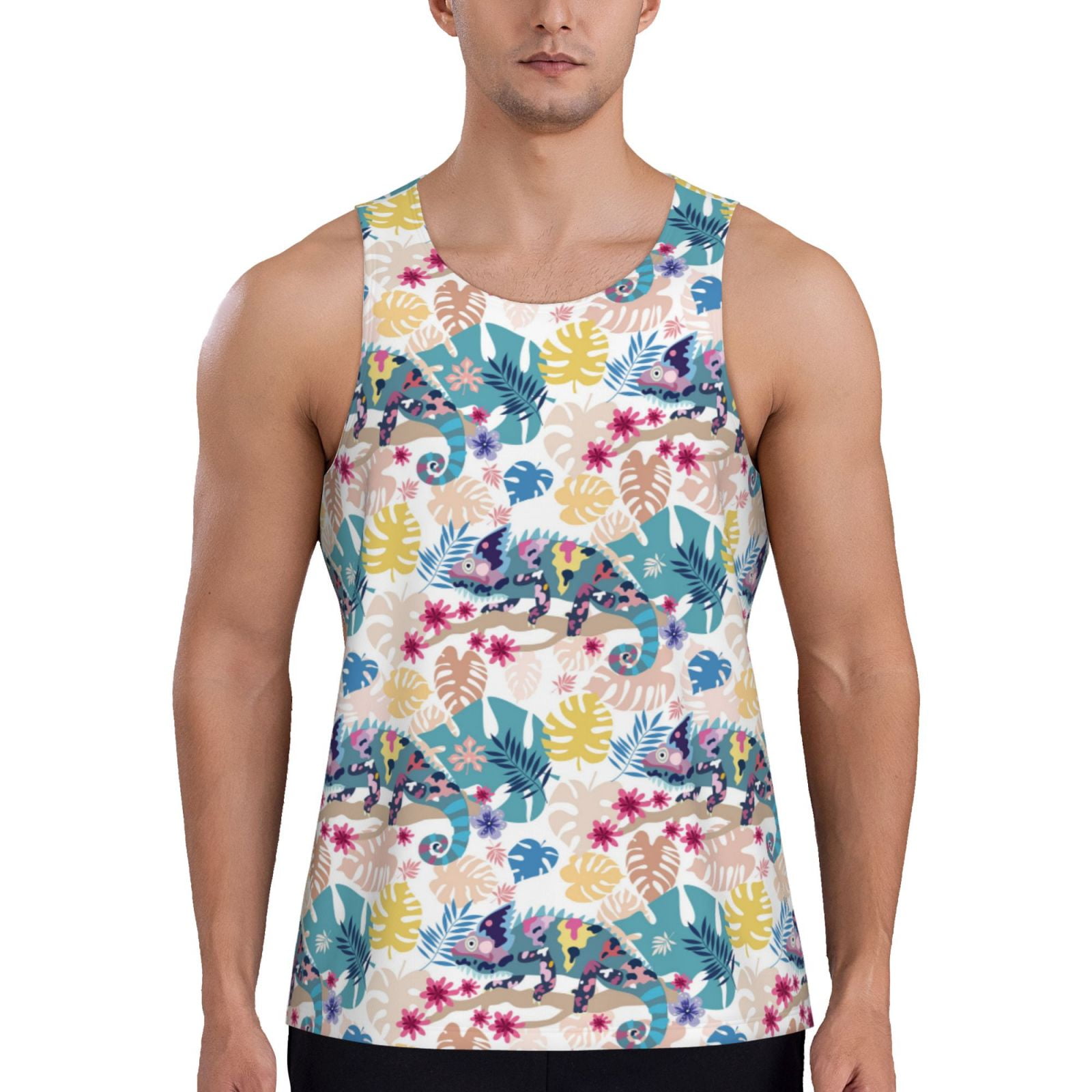 Balery Colorful Chameleons Pattern Men's Workout Tank Top Gym Muscle ...