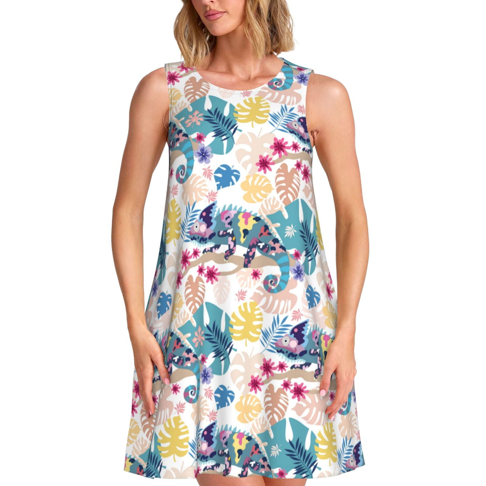 Balery Colorful Chameleons Pattern Women’s Summer Dresses – Loose ...