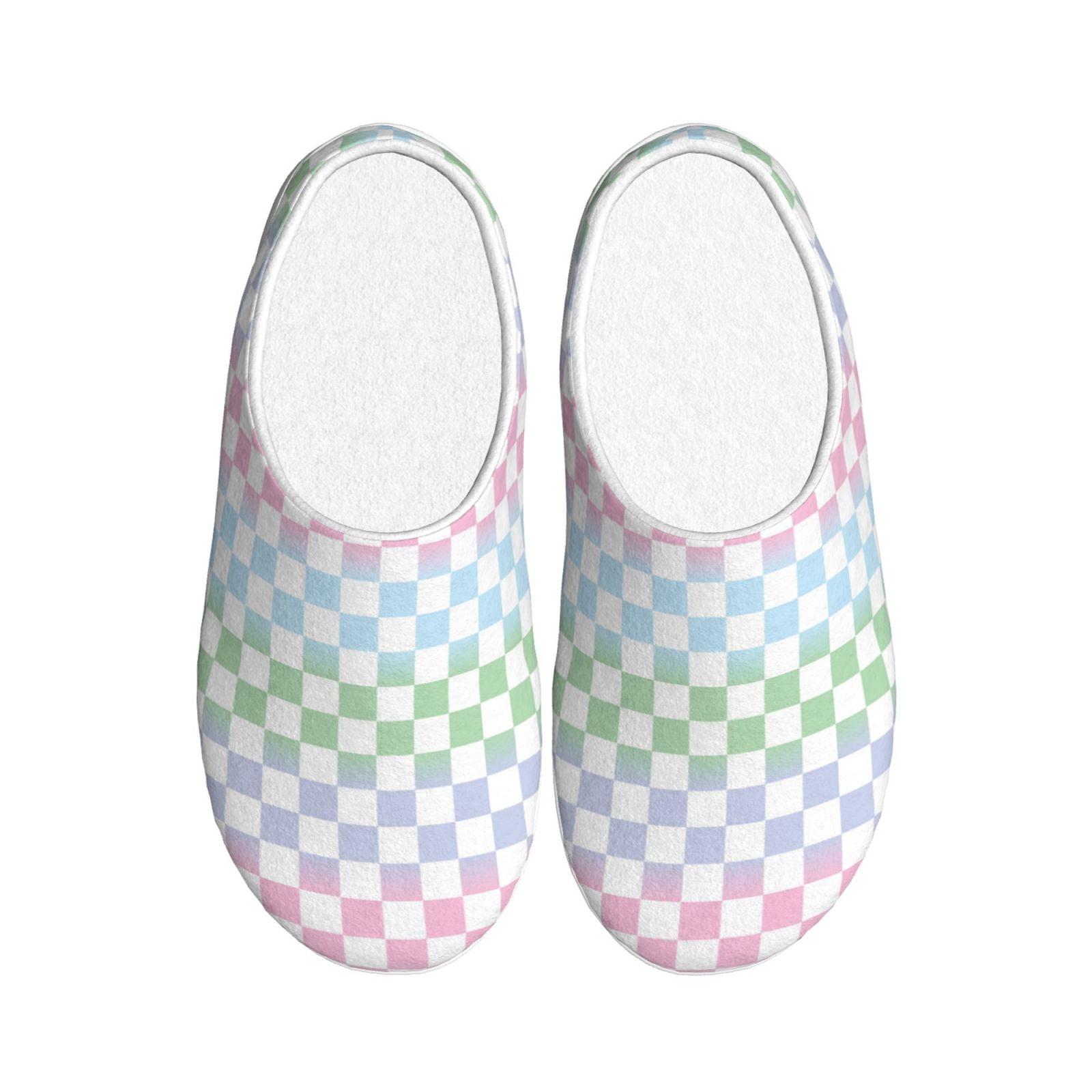 Balery Colorful Checkerboard Pattern Women's Fuzzy Memory Foam Slippers ...