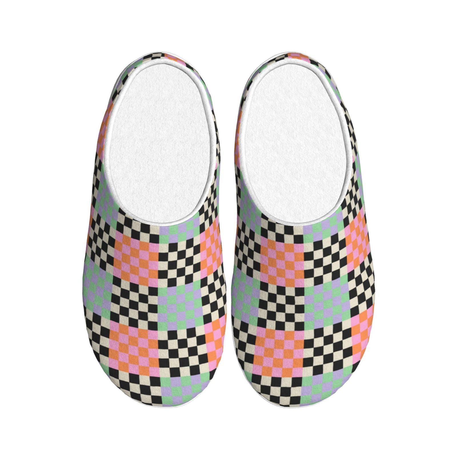 Balery Colorful Checkered Pattern Women's Fuzzy Memory Foam Slippers ...