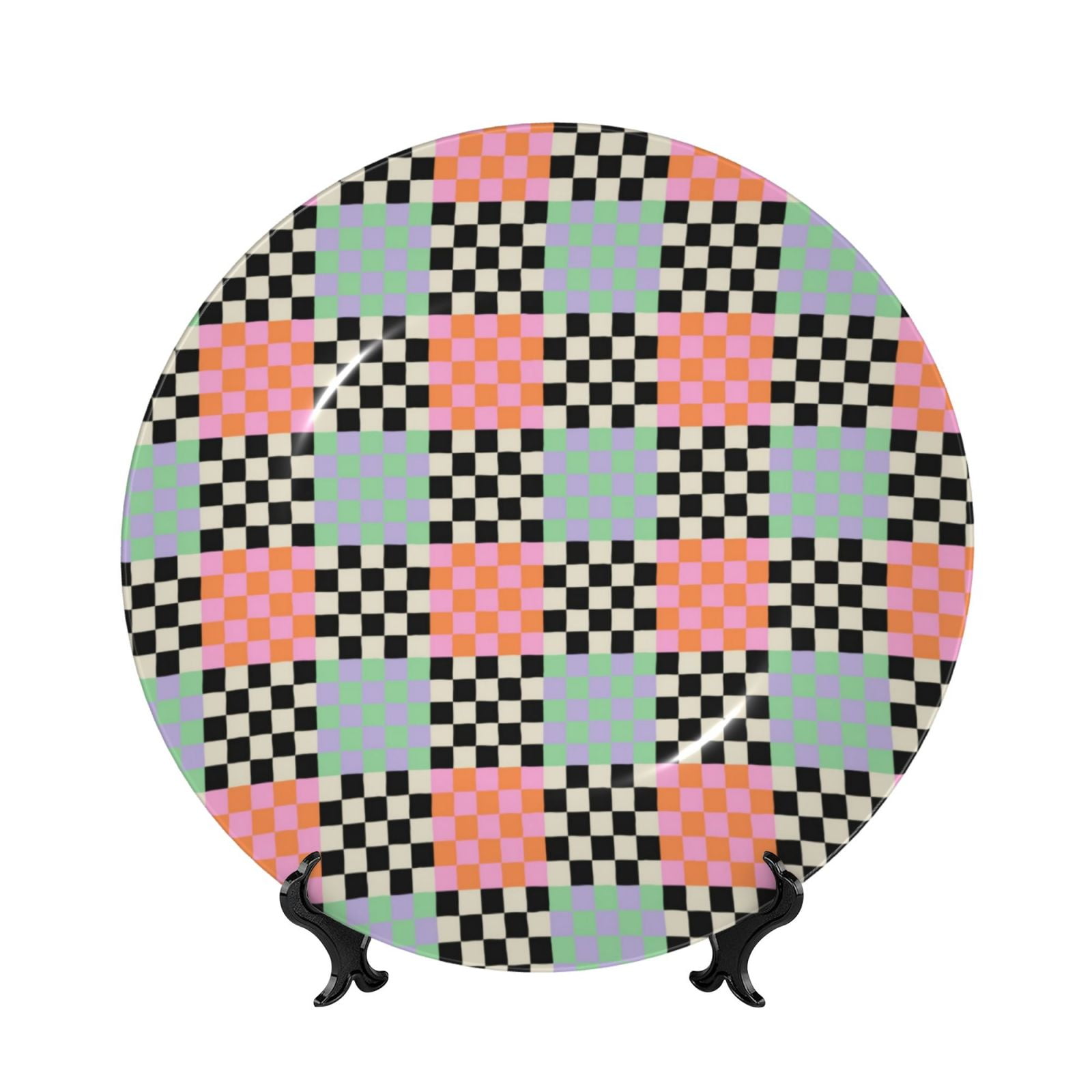 Balery Colorful Checkered Print Bone China Decorative Plate Ceramic ...