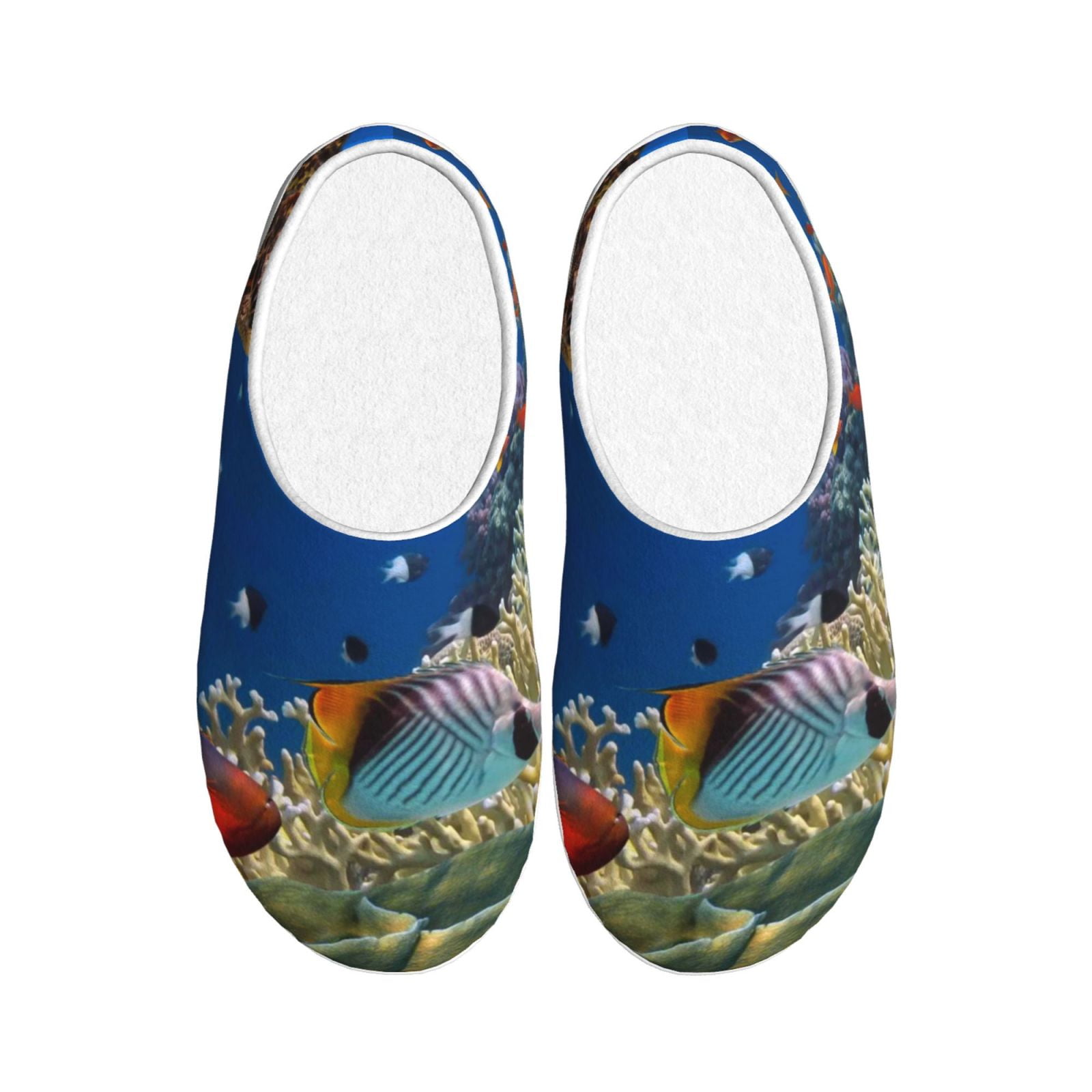 Balery Colorful Coral Reef Pattern Women's Fuzzy Memory Foam Slippers ...