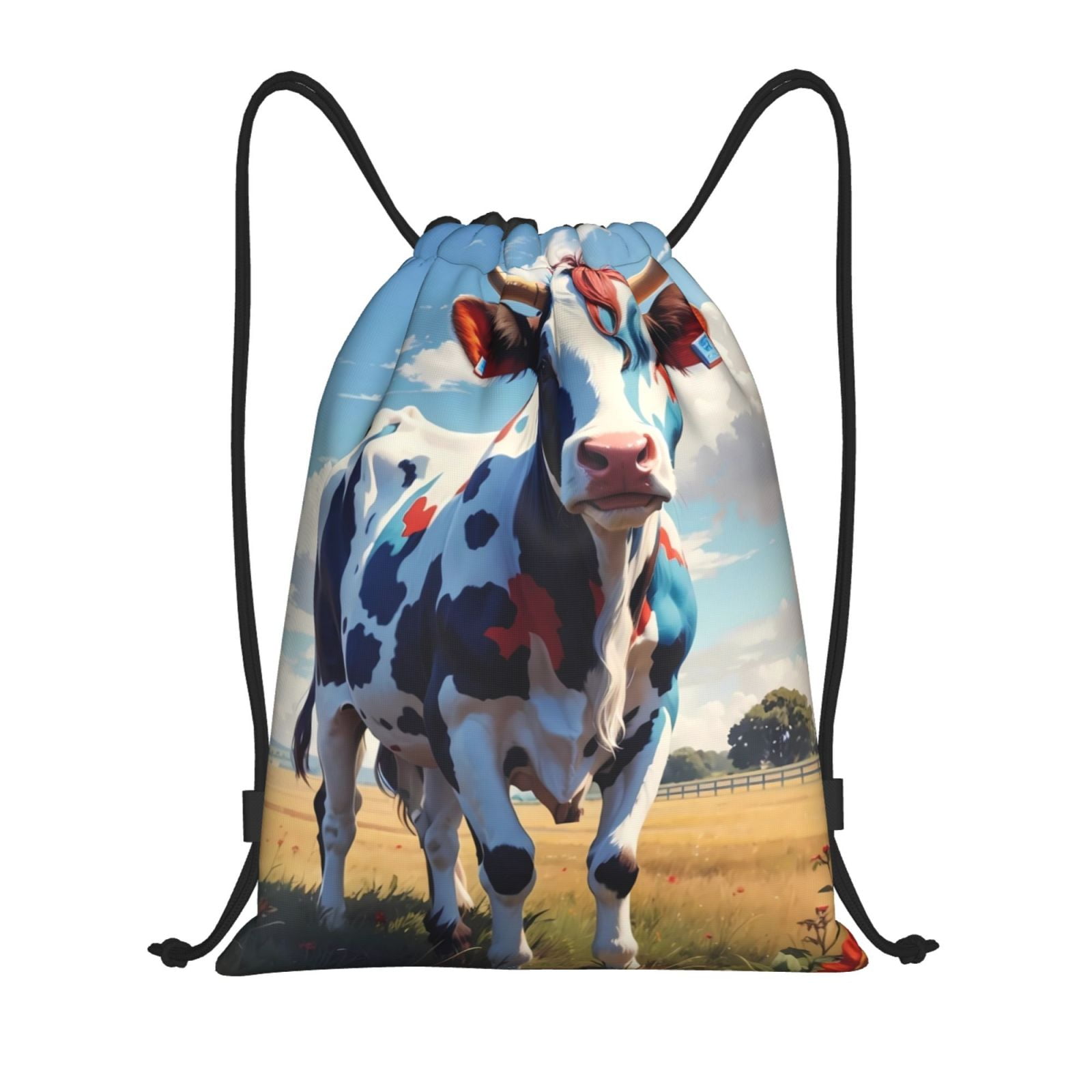 Balery Colorful Cow Pasture Pattern Drawstring Backpack Bag Sport Gym ...