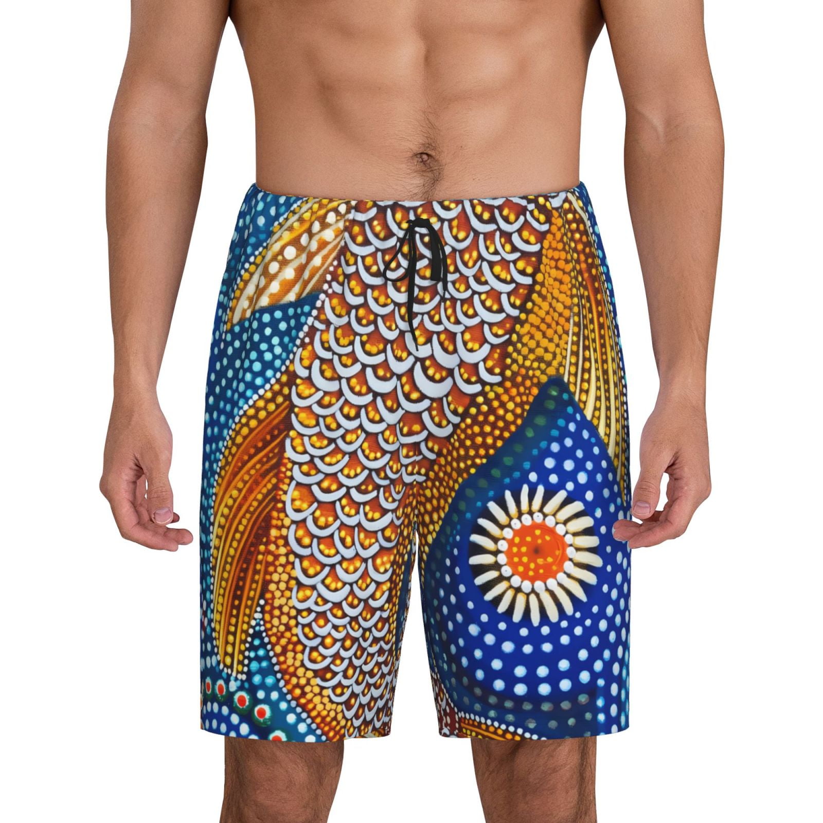 Balery Colorful Dot Art Fish Men's Cotton Knit Pajama Shorts Waistband ...