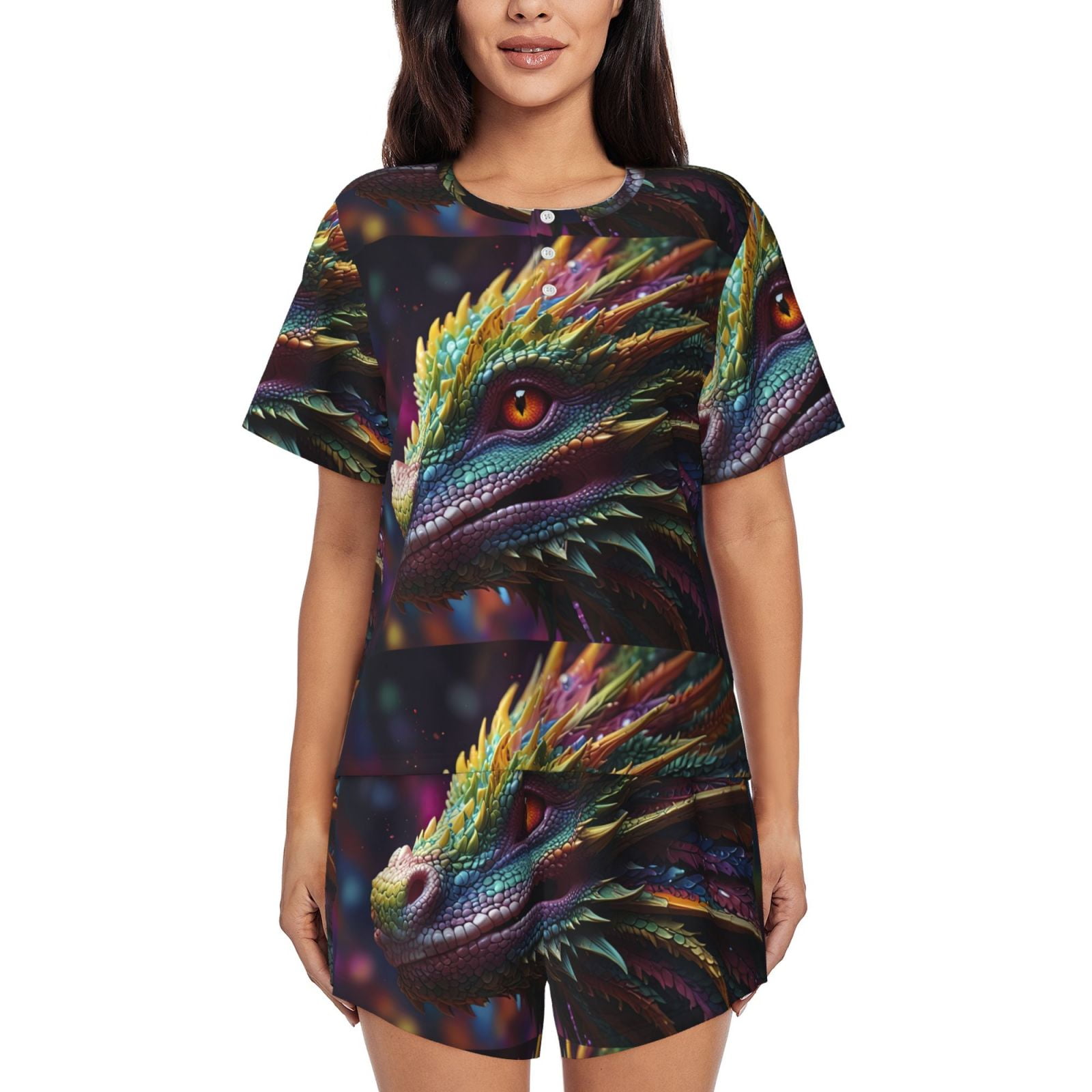 Balery Colorful Dragon Head Profile Pattern Womens Pajama Sets 2 Piece ...