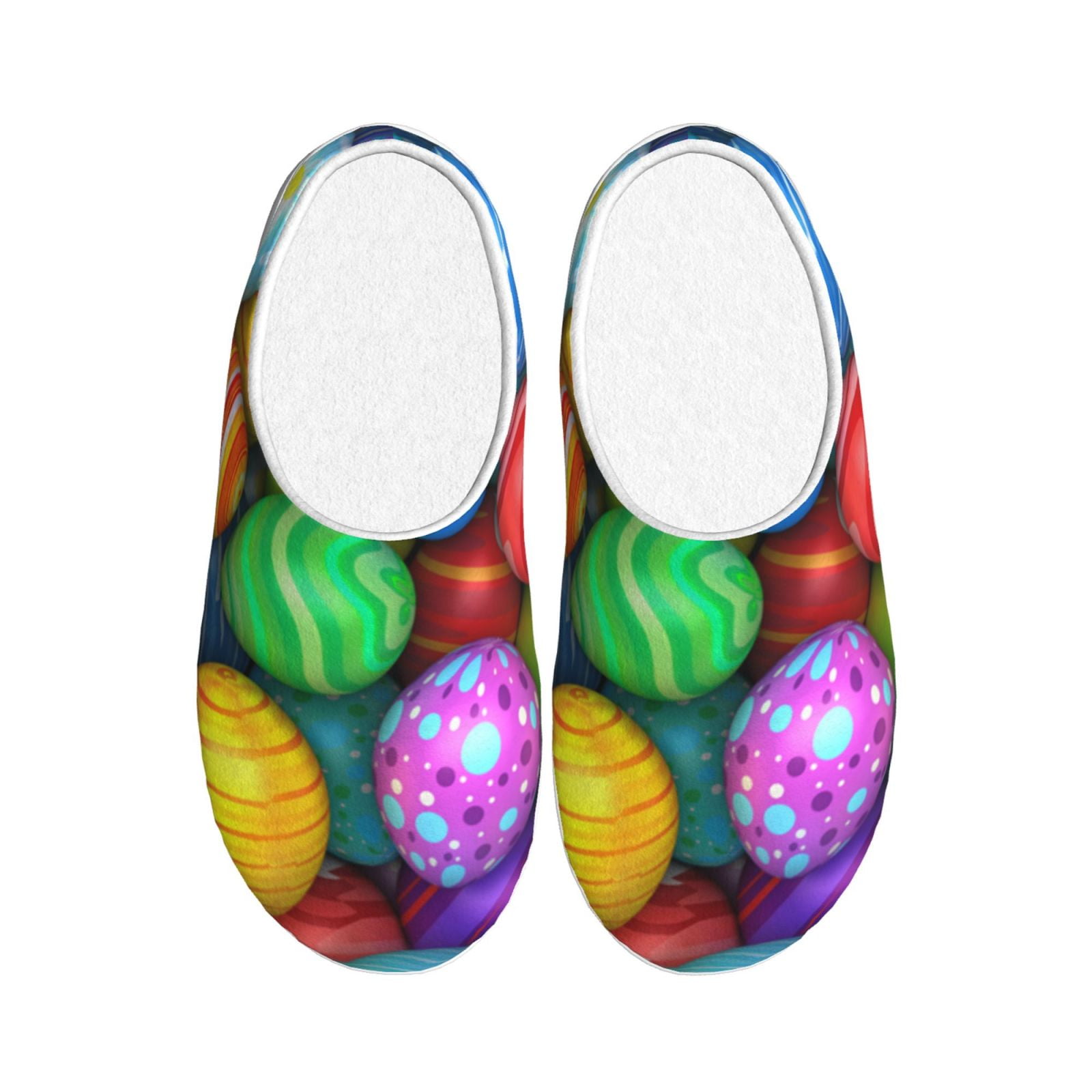 Balery Colorful Easter Eggs1 Pattern Women's Fuzzy Memory Foam Slippers ...