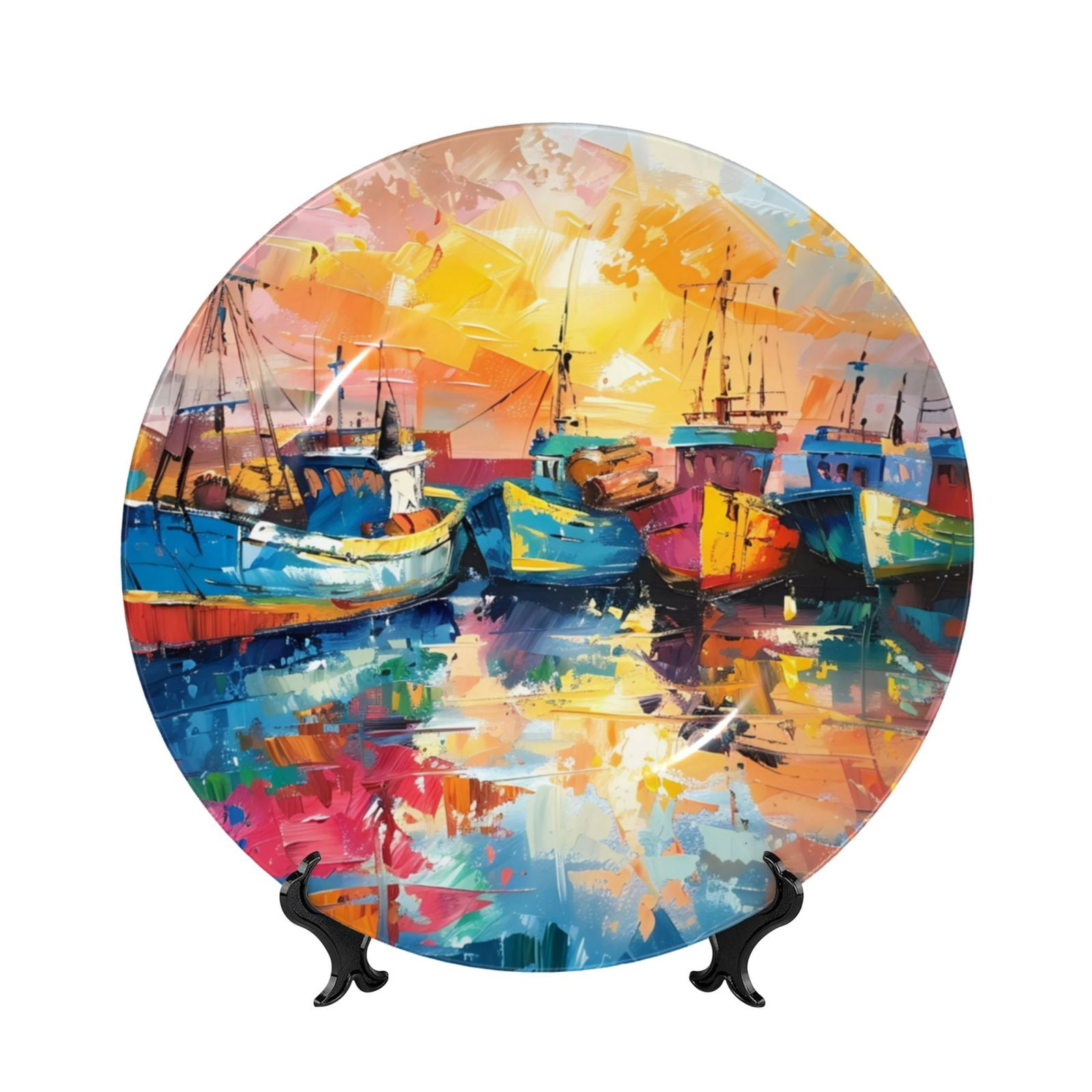 Balery Colorful Fishing Boats Print Bone China Decorative Plate Ceramic ...