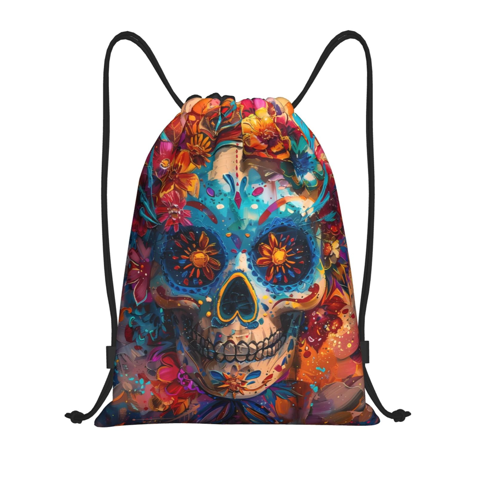 Balery Colorful Floral Skull A Pattern Drawstring Backpack Bag Sport ...