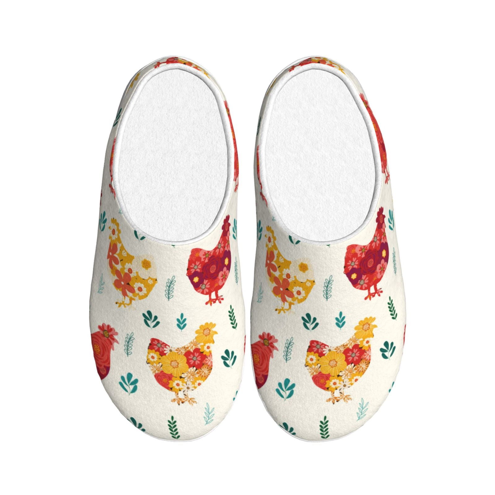 Balery Colorful Flower Chickens Pattern Women's Fuzzy Memory Foam ...
