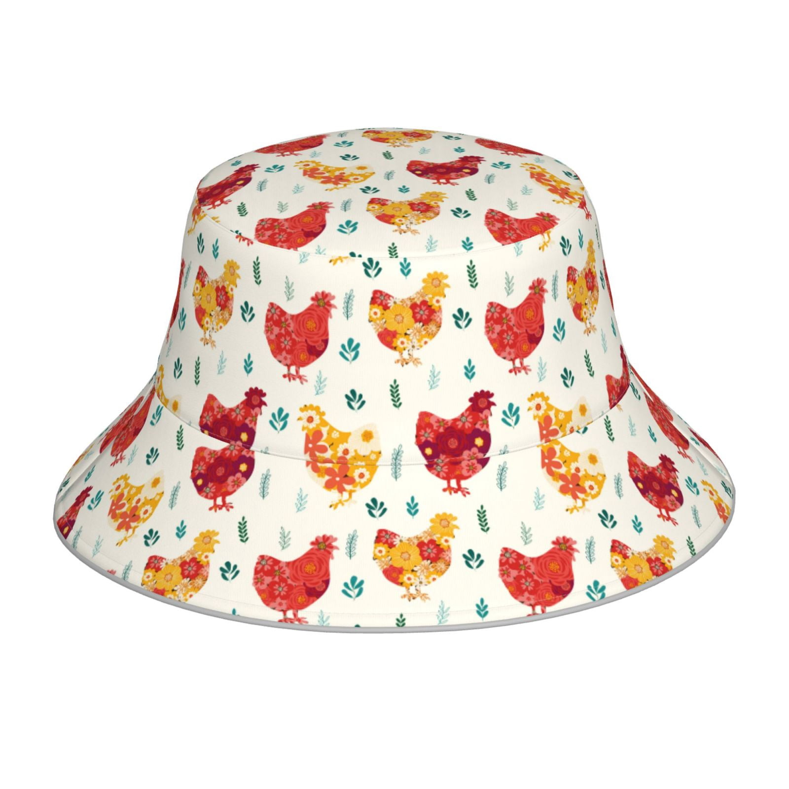 Balery Colorful Flower Chickens Sun Hats for Men Women Bucket Hat UPF ...