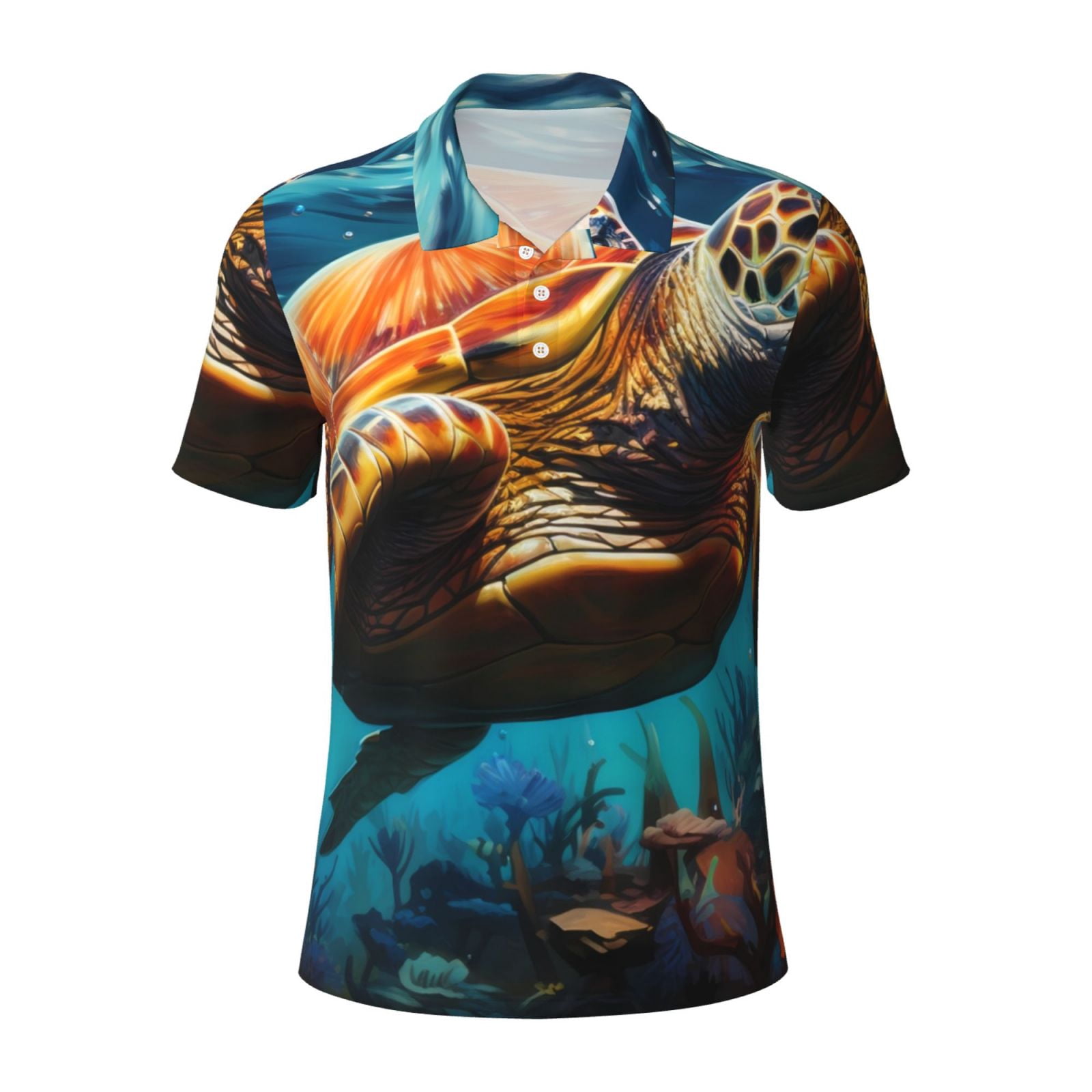Balery Colorful Flower Sea Turtle Printed Men’s Short Sleeve Polo Shirt ...