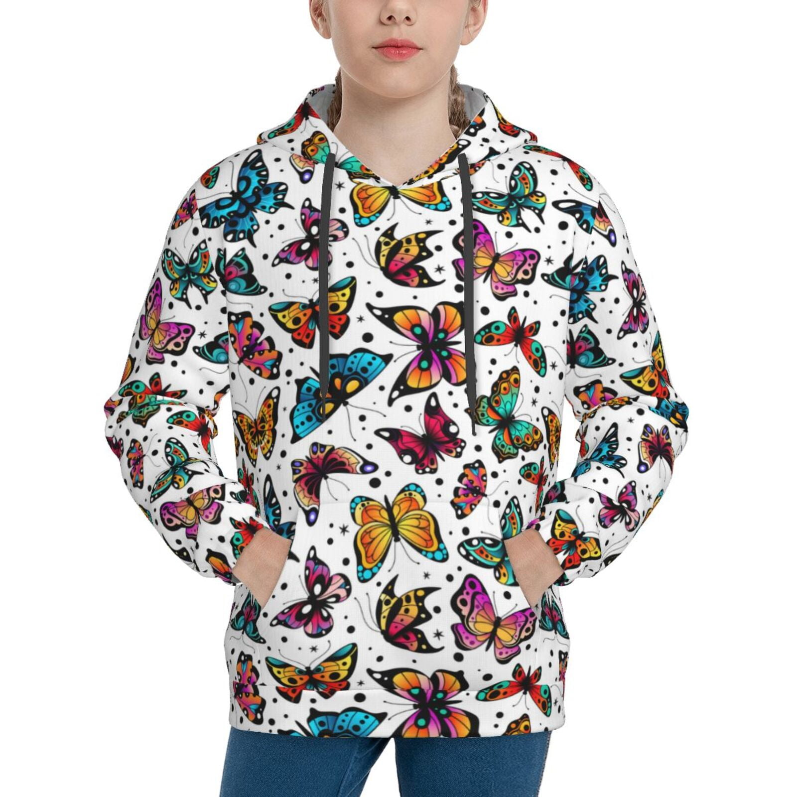 Balery Colorful Flying Butterflies Pattern Boys Hoodie, Youth Pullover ...
