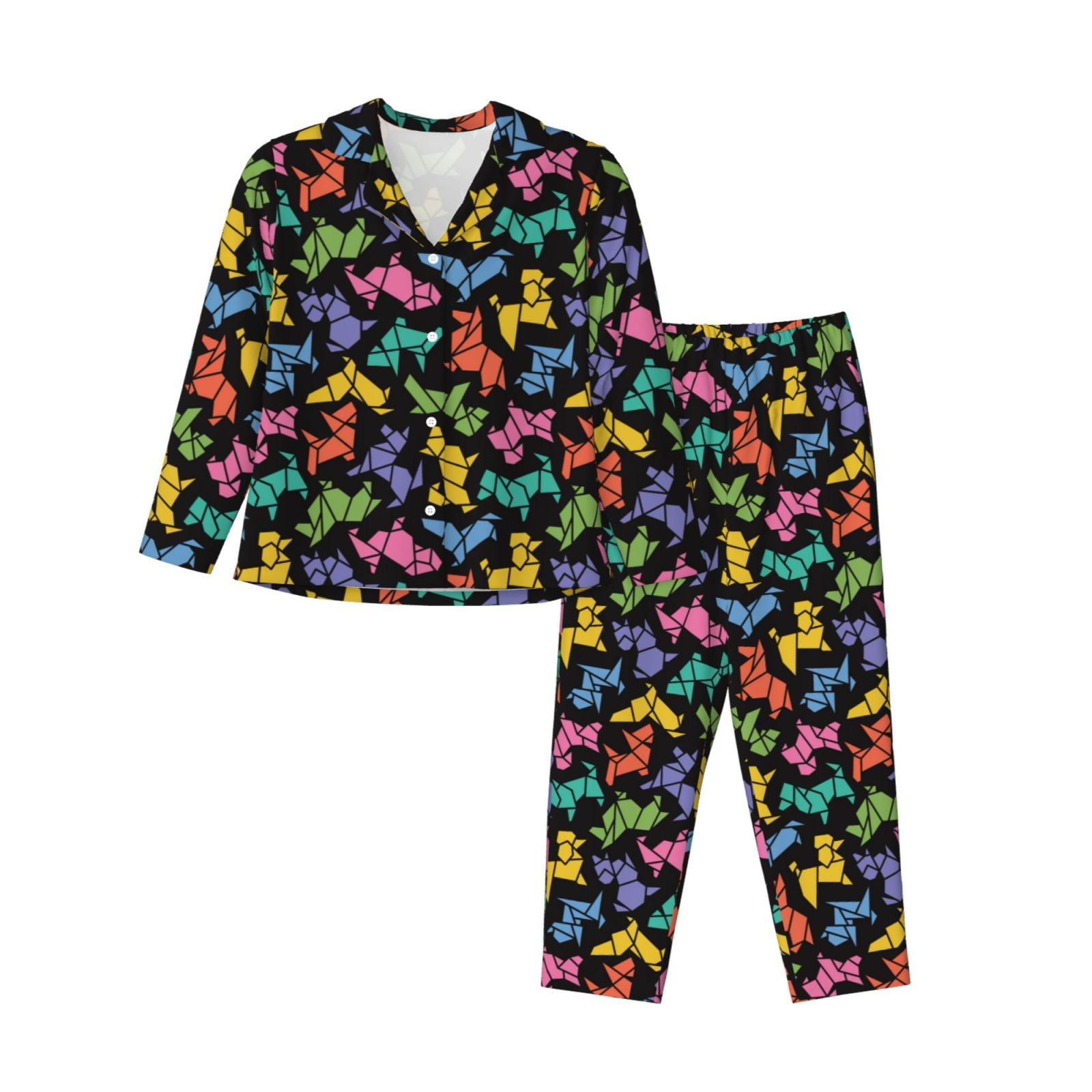 Balery Colorful Geometric Dog Pattern Pajama Sets for Women Long Sleeve ...