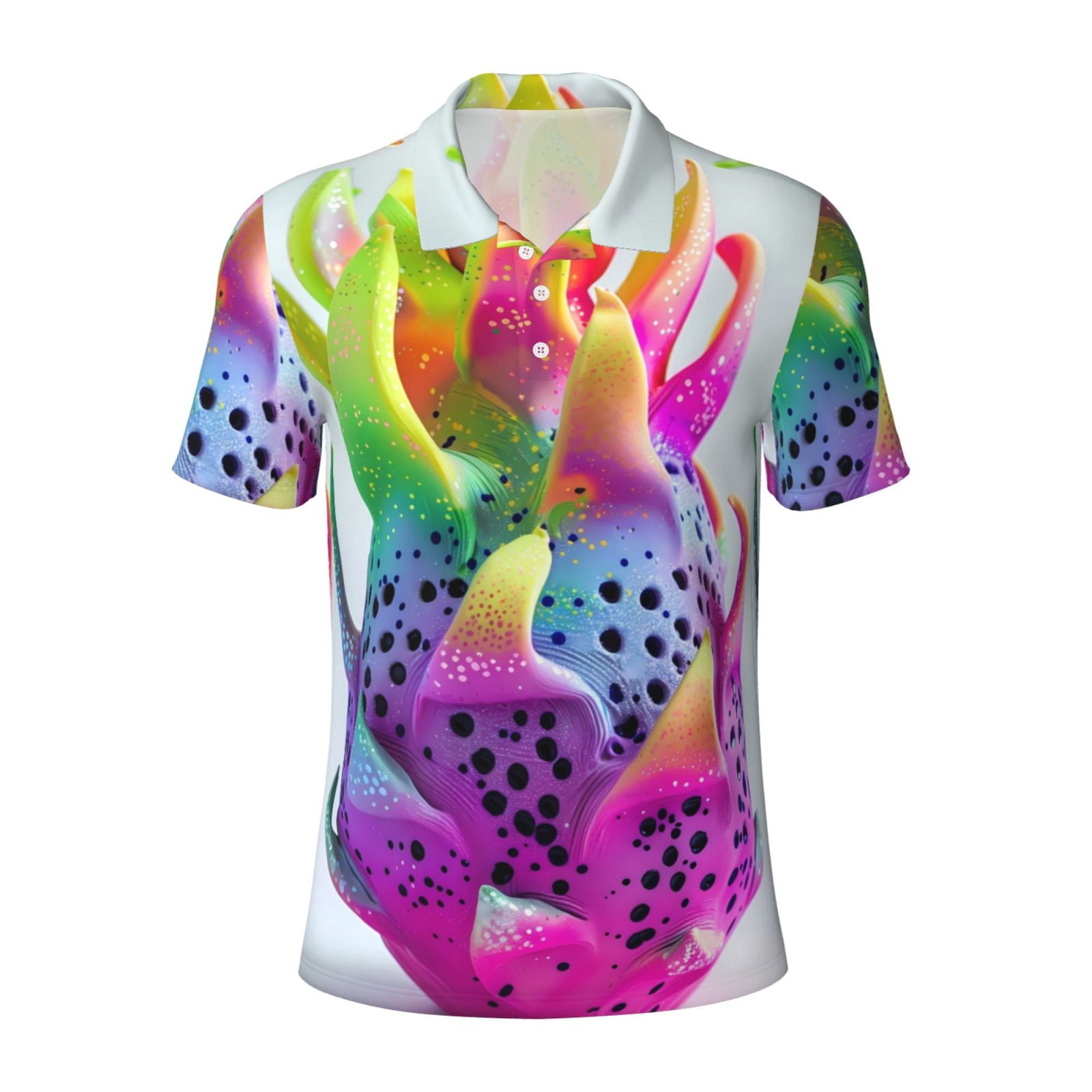 Balery Colorful Glitter Dagon Fruit Printed Men’s Short Sleeve Polo ...