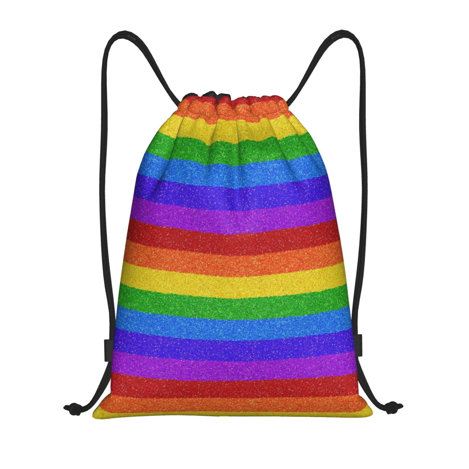 Balery Colorful Glitter Rainbow Pattern Drawstring Backpack Bag Sport ...