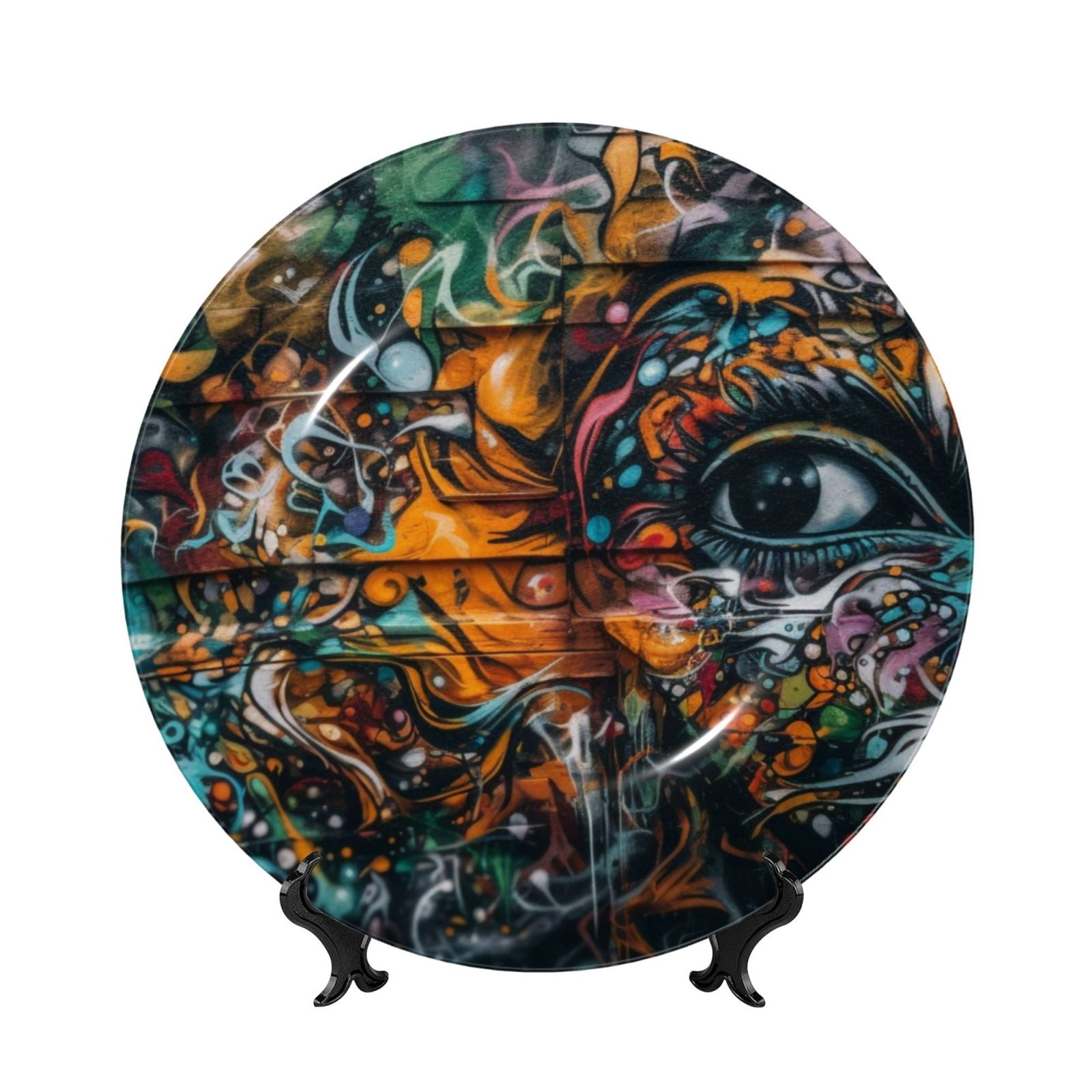 Balery Colorful Graffiti Abstract Eye Print Bone China Decorative Plate ...