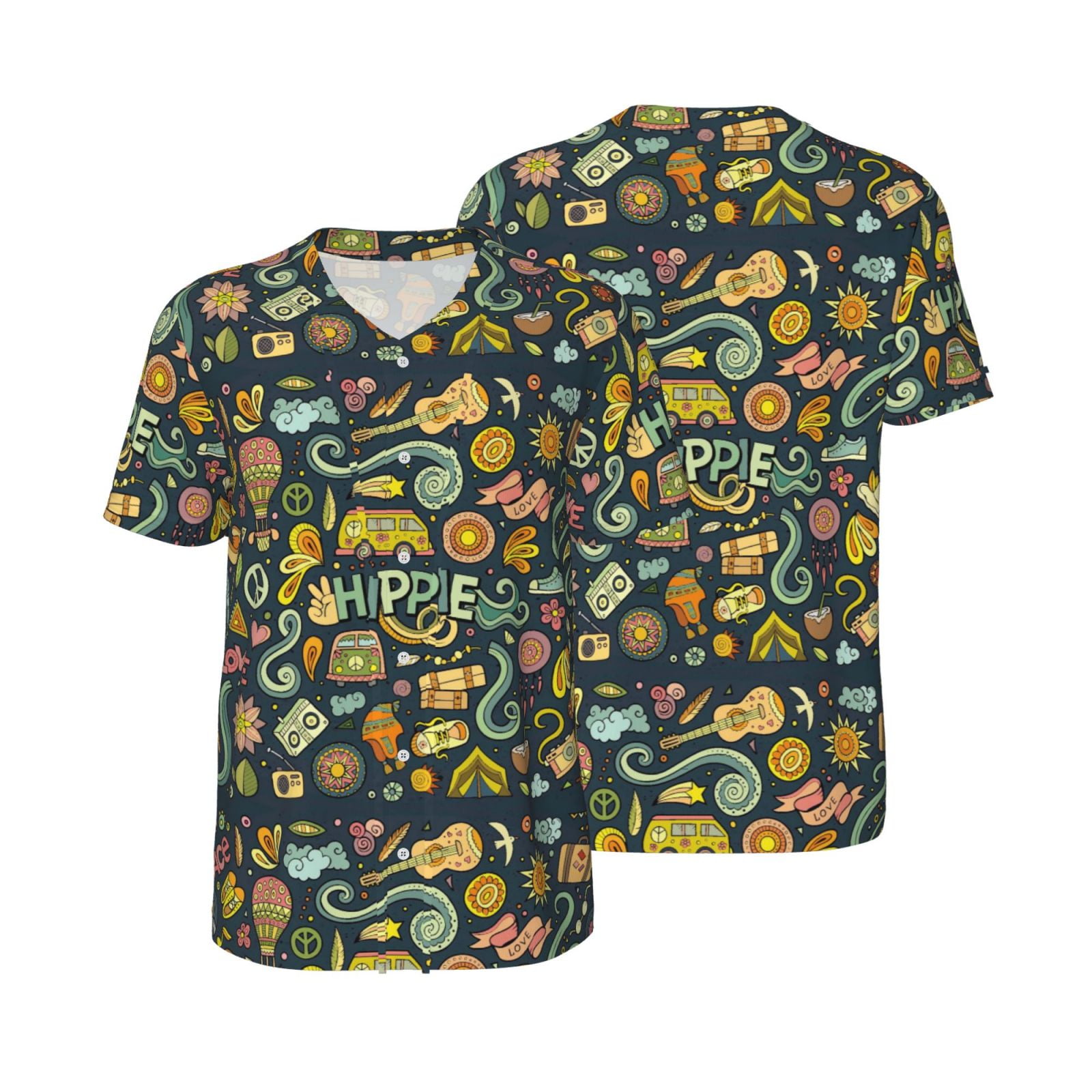 Balery Colorful Hippie Baseball Jersey for Men Casual Button Down ...