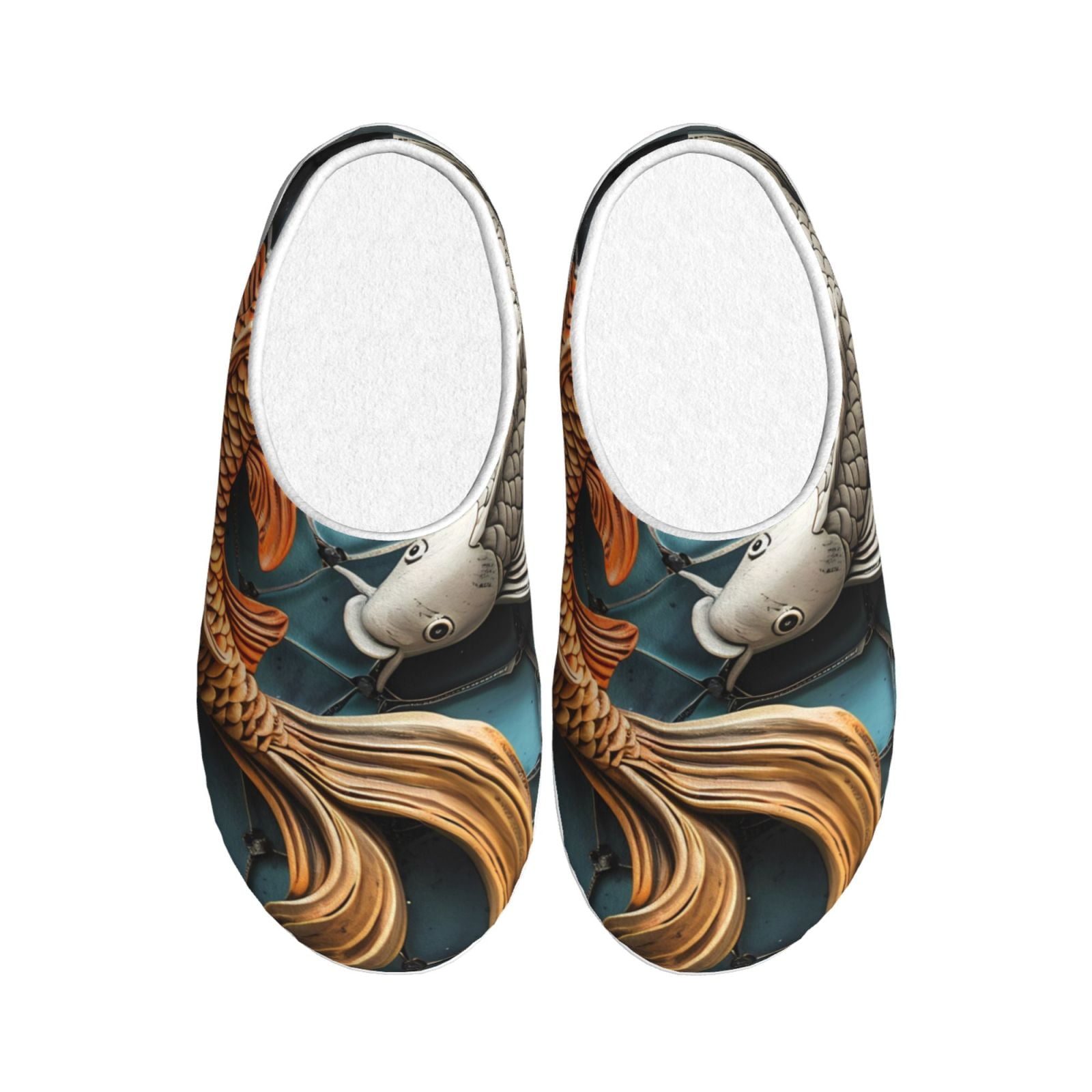 Balery Colorful Koi Fish Art Pattern Women's Fuzzy Memory Foam Slippers ...