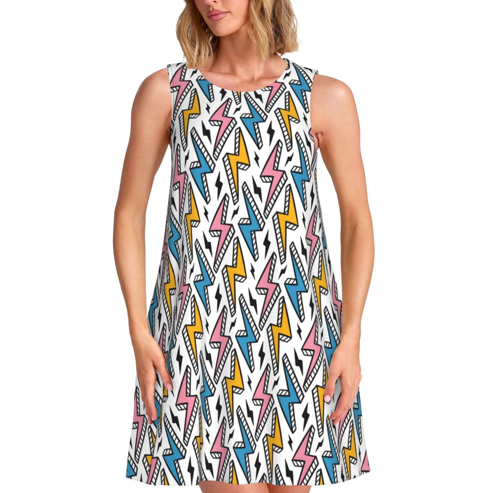 Balery Colorful Lightning Bolts Pattern Women’s Summer Dresses – Loose ...