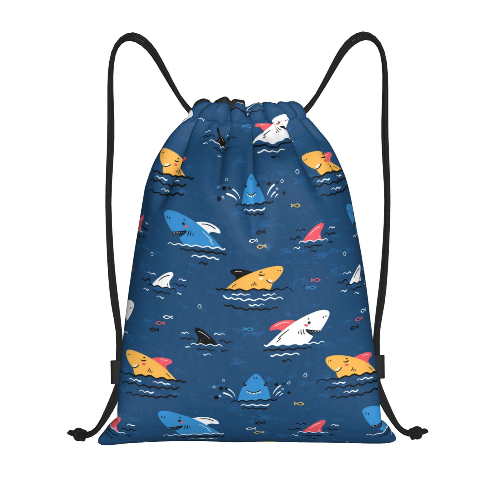 Balery Colorful Ocean Shark Pattern Drawstring Backpack Bag Sport Gym ...