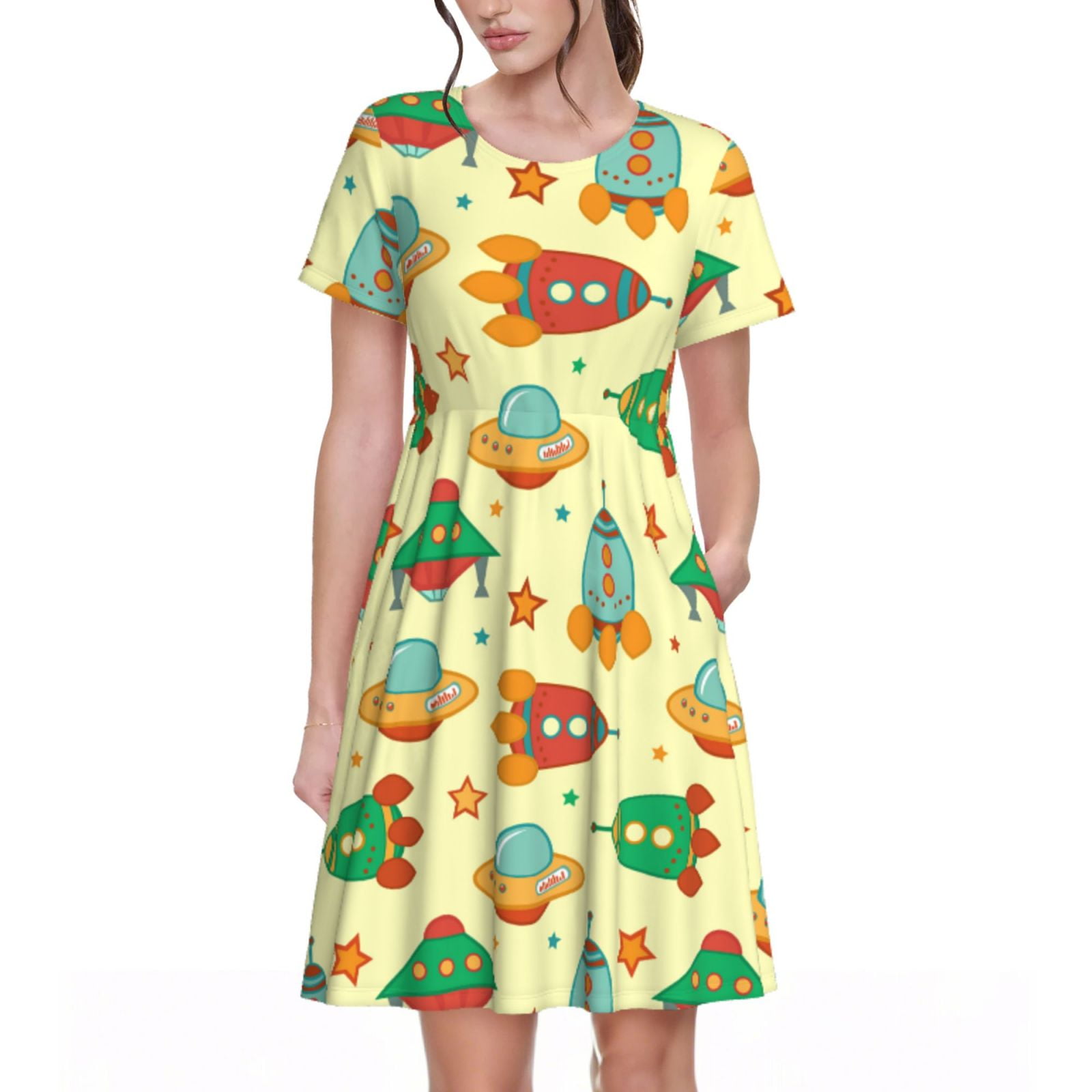 Balery Colorful Outer Space Pattern Womens Dresses Loose Short sleeve ...