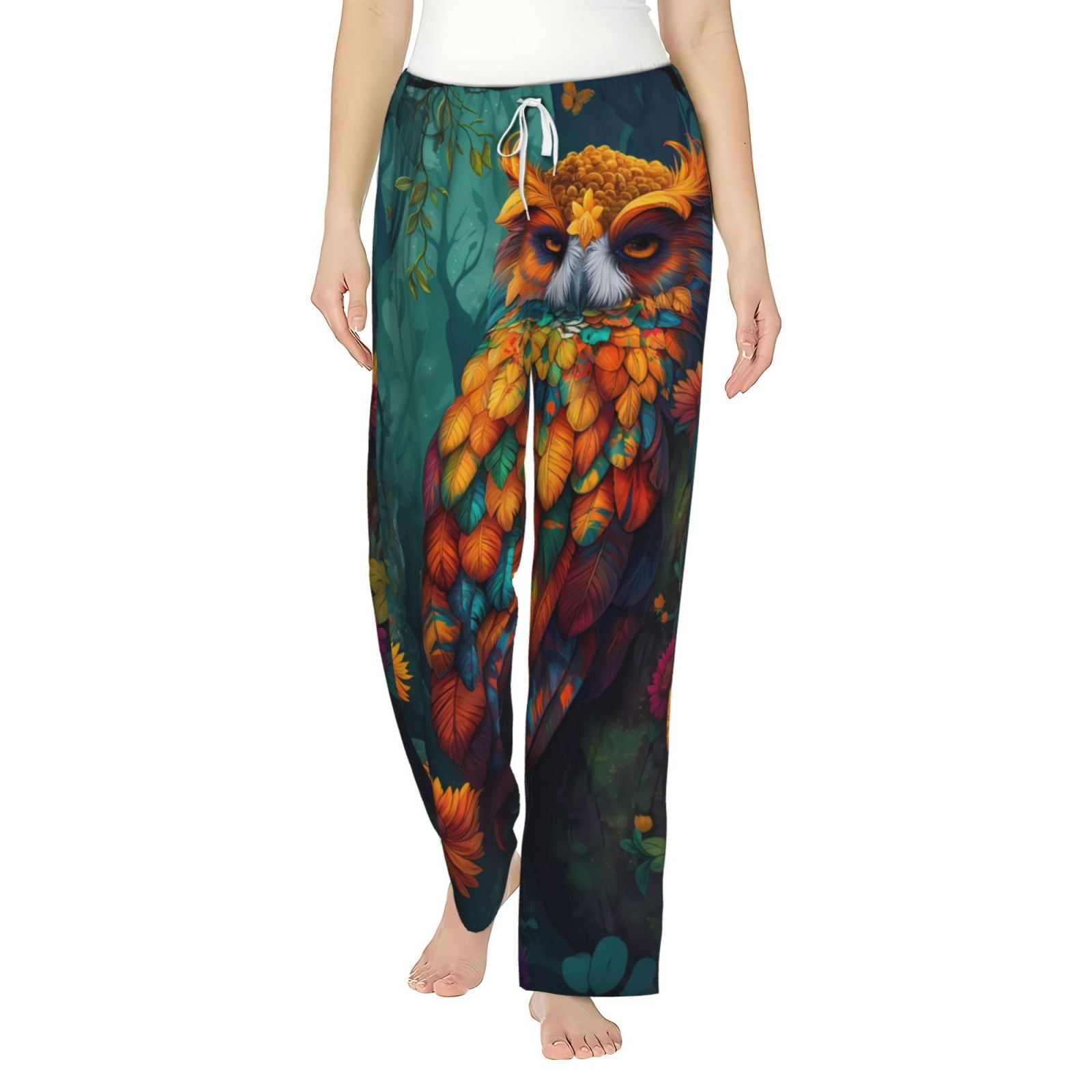 Balery Colorful Owl Forest print Women's Pajama Pants,Ultra Lightweight ...
