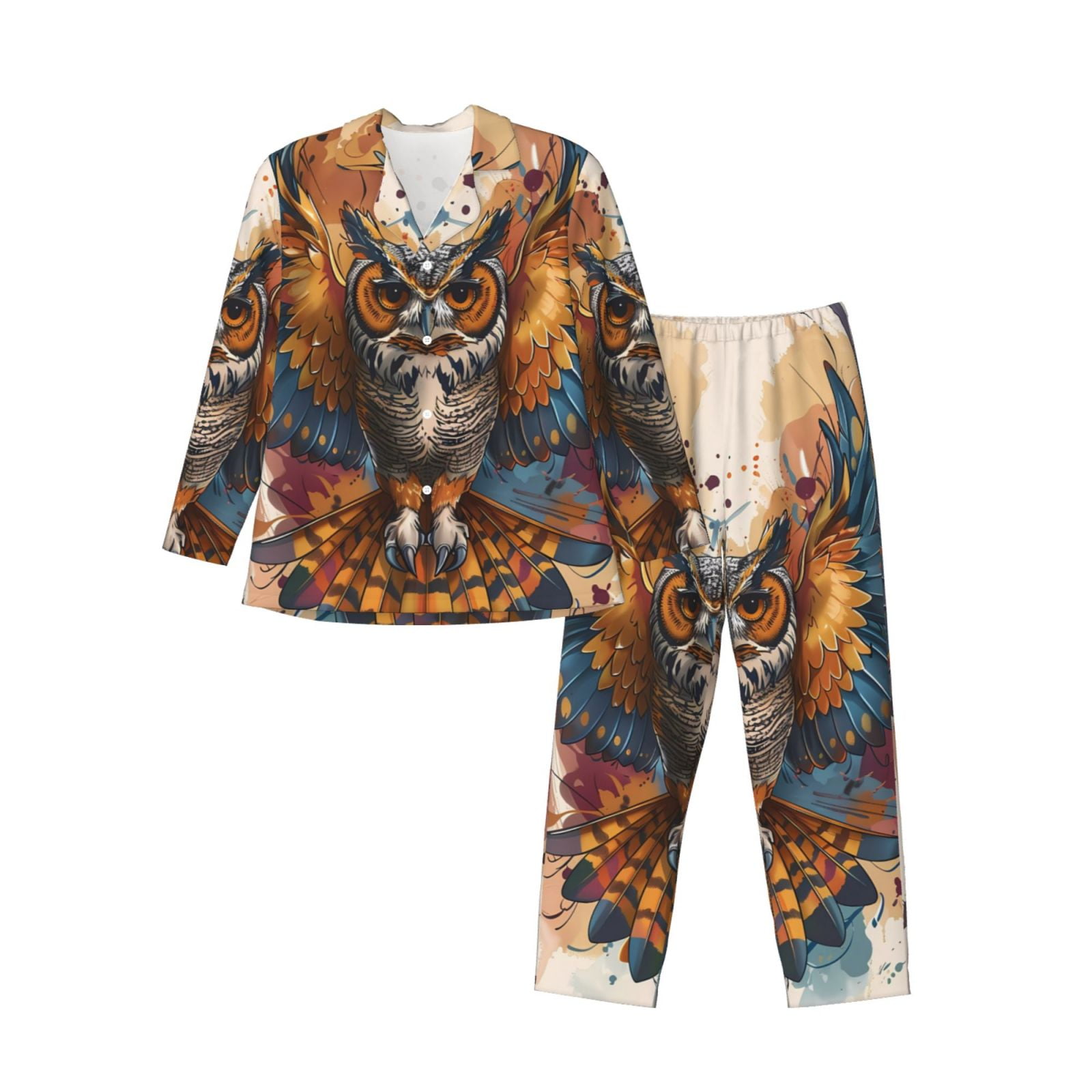 Balery Colorful Owl Tattoo Art Pattern Pajama Sets for Men Long Sleeve ...